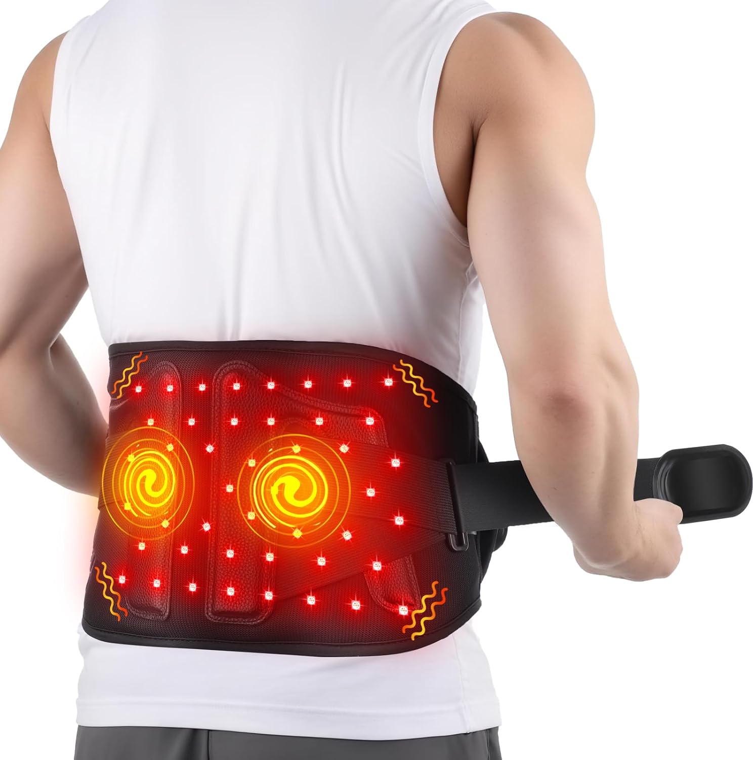 Cordless Back Massager, 660nm and 850nm Red Light Heating Pad for Waist ...