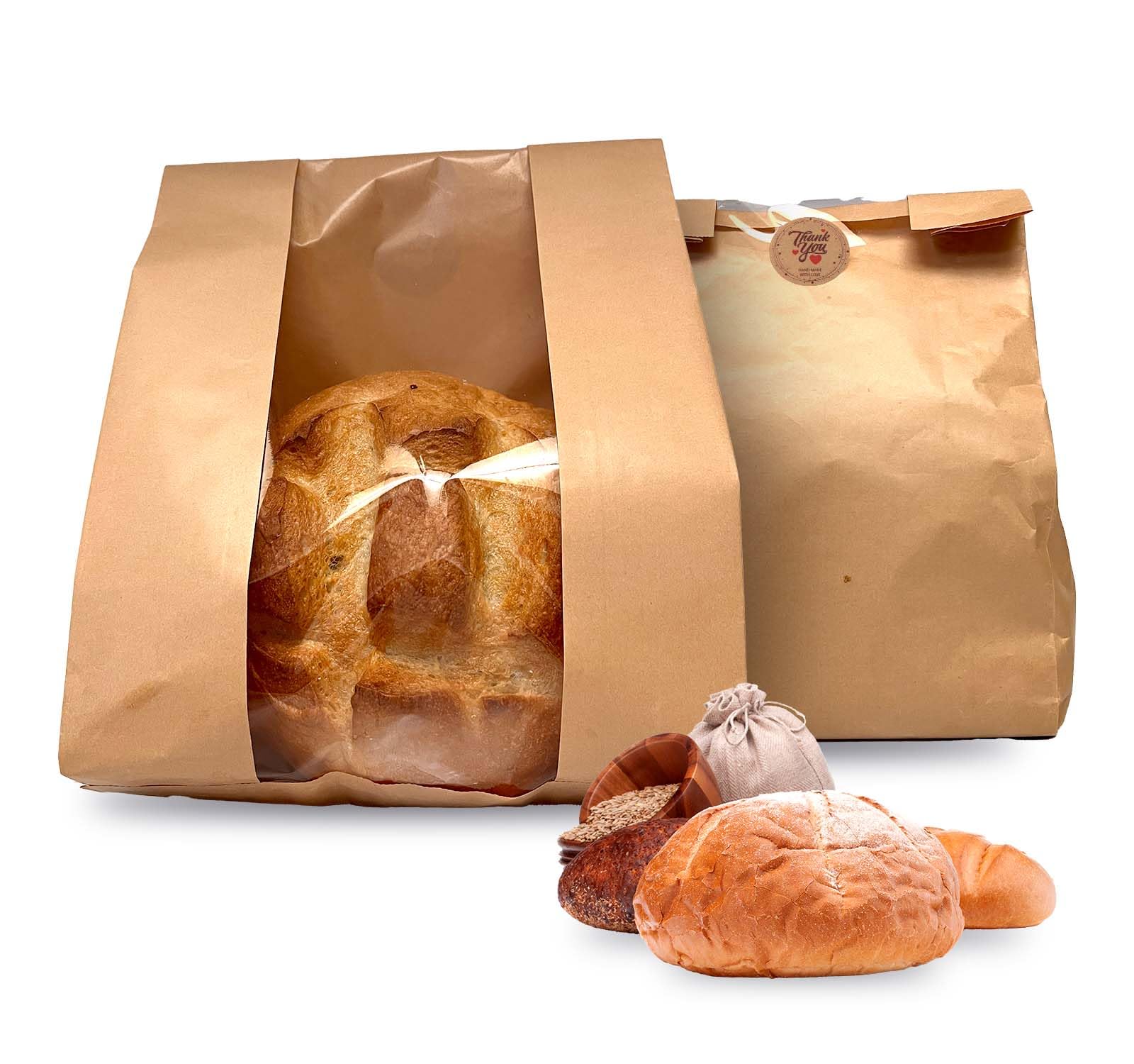 Amazon.com: 50pcs, Paper Bread Bags with window, Large bakery bread ...