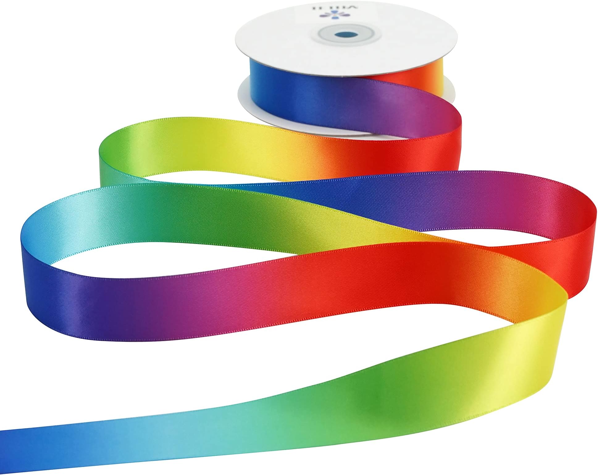 Amazon.com: Teemico 50 Yards Satin Ribbon Gradient Rainbow Printed ...