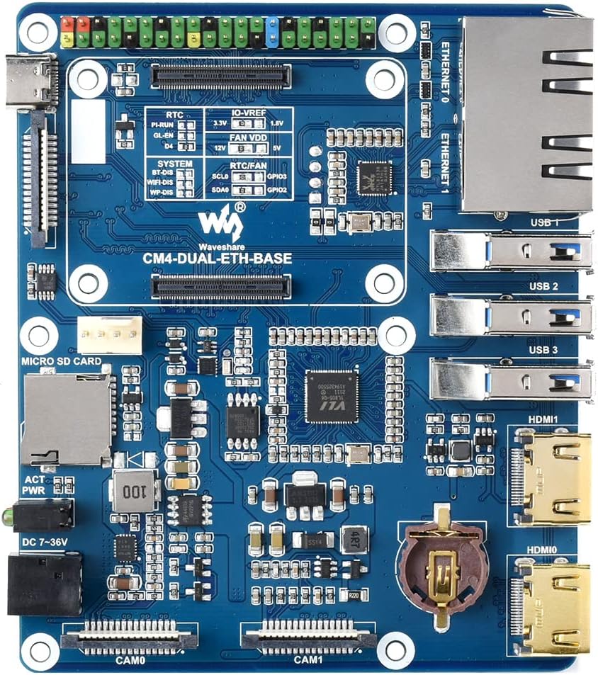 Amazon.com: Waveshare Dual Gigabit Ethernet Base Board Designed for ...