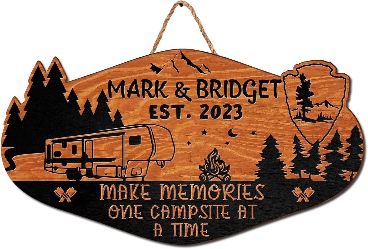 Amazon.com: V VIBEPY All Over Printed, Personalized Camping Wooden Sign ...