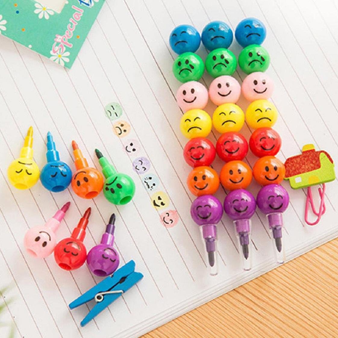 Amazon.com: Mchoice New 7 Colors Cute Stacker Swap Smile Face Crayons ...