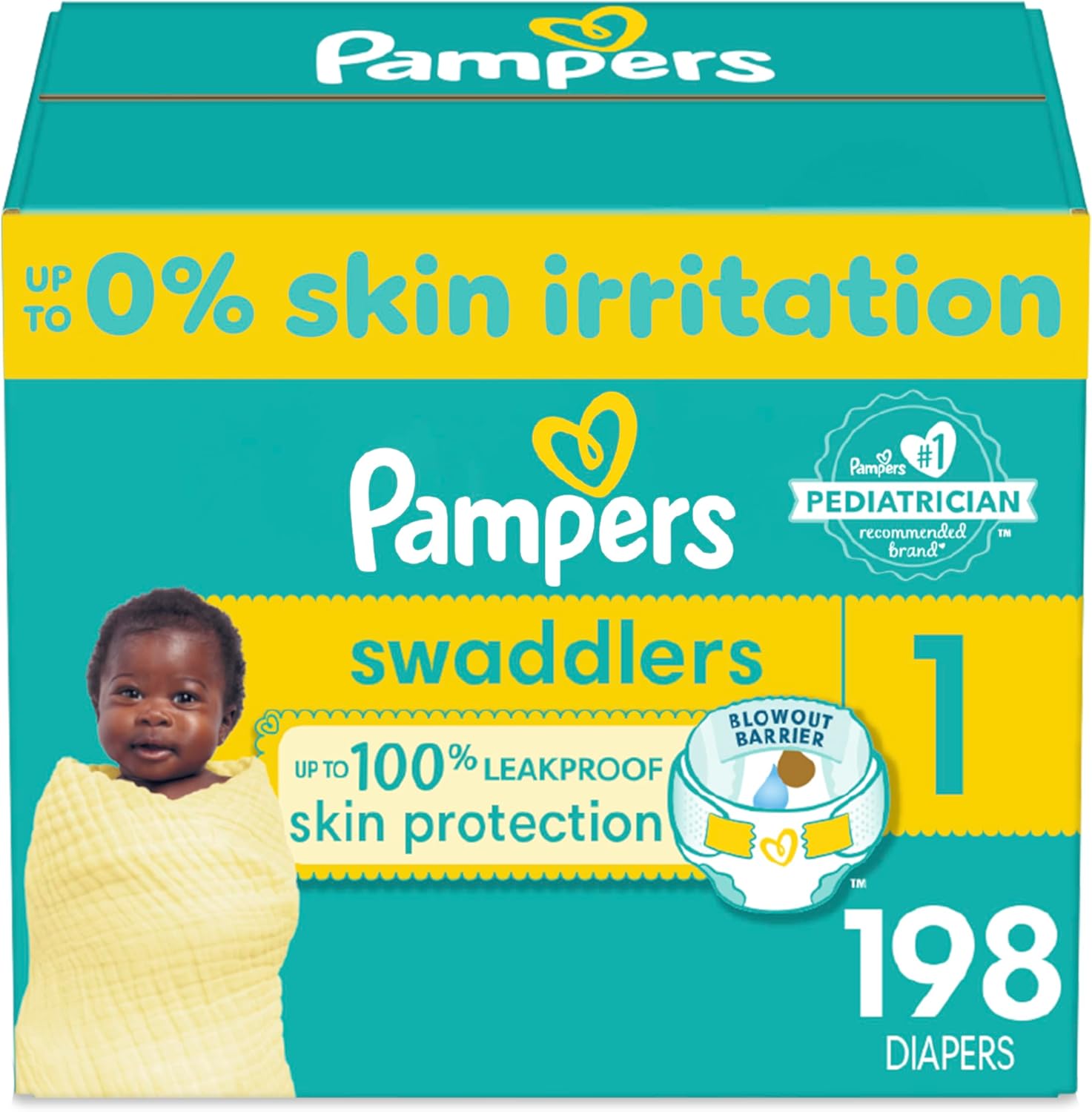 Amazon.com: Pampers Swaddlers Diapers - Size 1, One Month Supply (198 ...