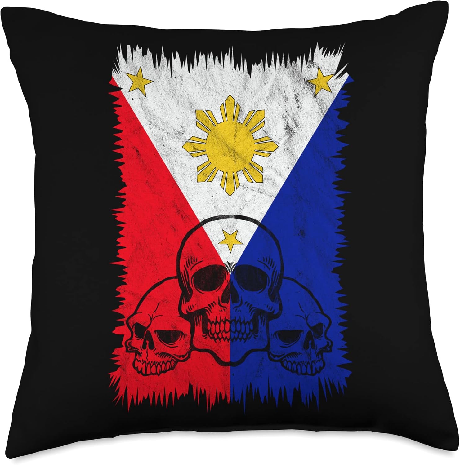 Amazon.com: Pinoy Filipino Philippine Flag Sun Skulls Throw Pillow ...