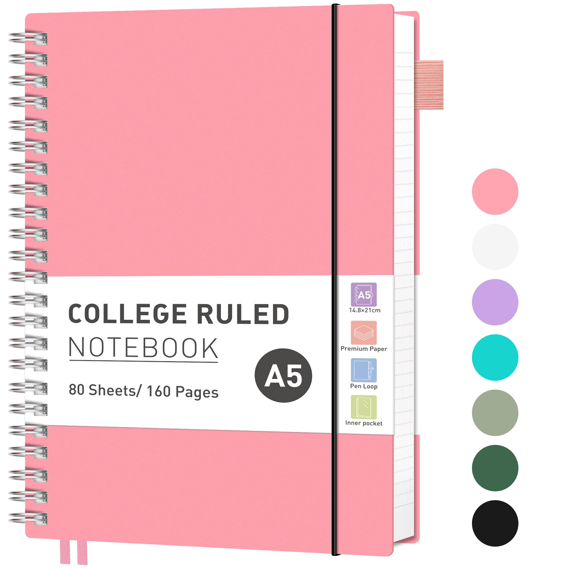 RETTACY A5 Notebook, Journals for Women Lined,Wirebound Spiral Notebook ...