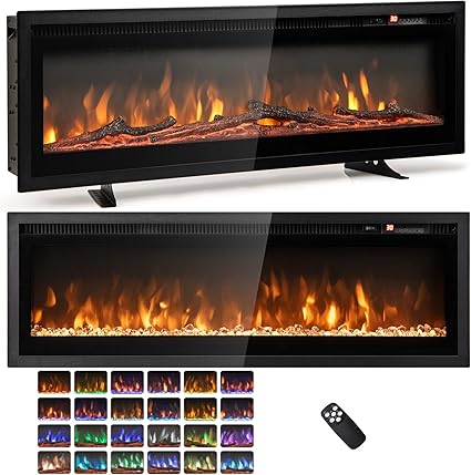 GiantexUK Electric Fireplace, Freestanding Wall Mounted Recessed ...