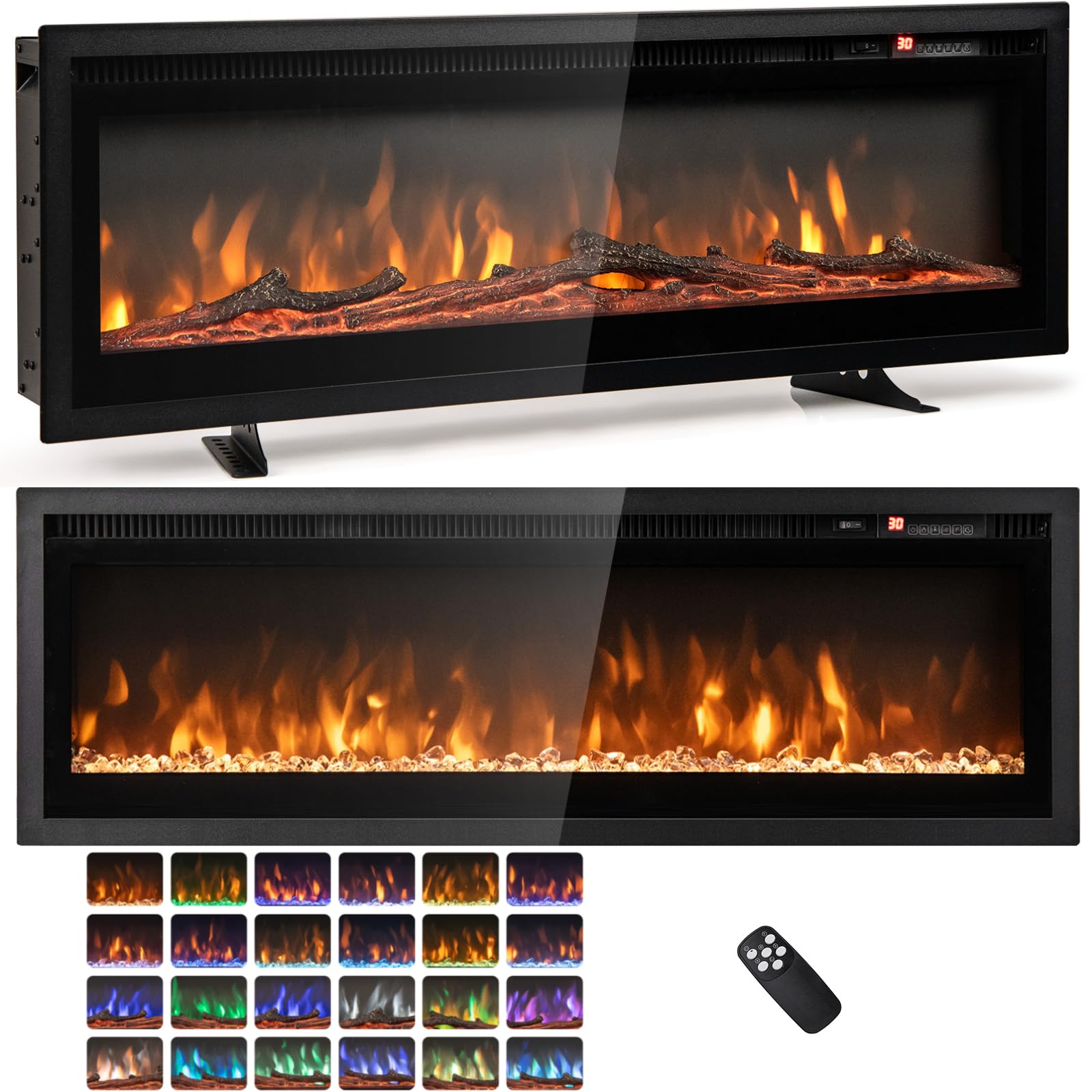 GiantexUK Electric Fireplace, Freestanding Wall Mounted Recessed ...