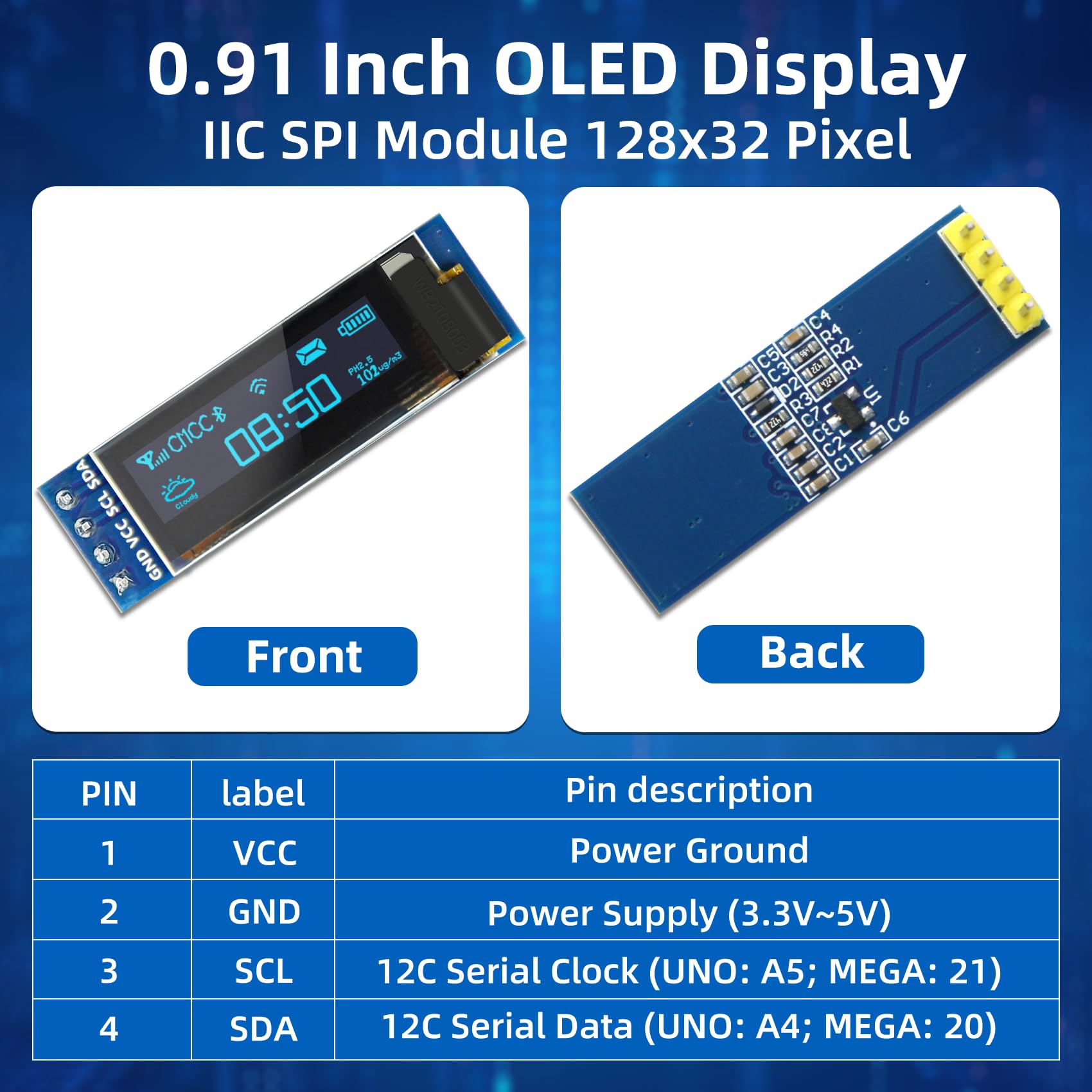 Snapklik.com : iPistBit 5 Pcs 0.91 Inch I2C OLED Display Module, 128x32 ...
