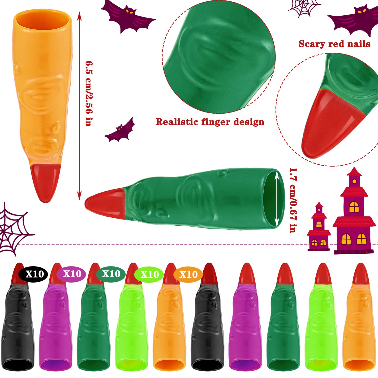 Snapklik.com : 100 Pcs Halloween Witch Fingers For Reading, Fake Finger ...