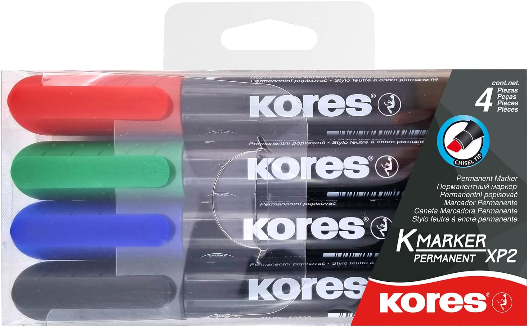 Kores - K-Marker XP2: Coloured Permanent Marker Pens, Chisel Tip with ...