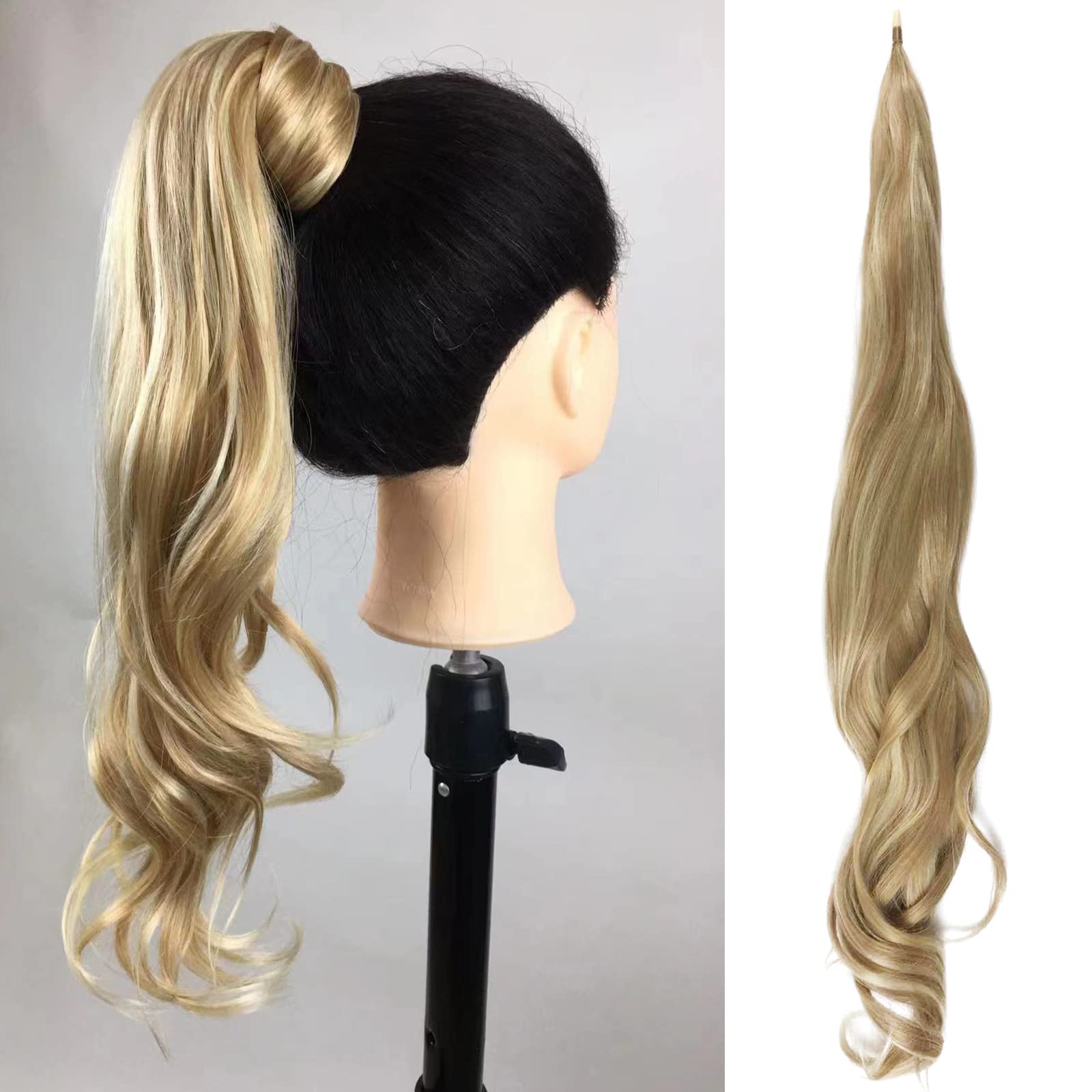 Amazon.com : Chicmoi Blonde Ponytail Extainson 32 Inch Flexible Wrap ...