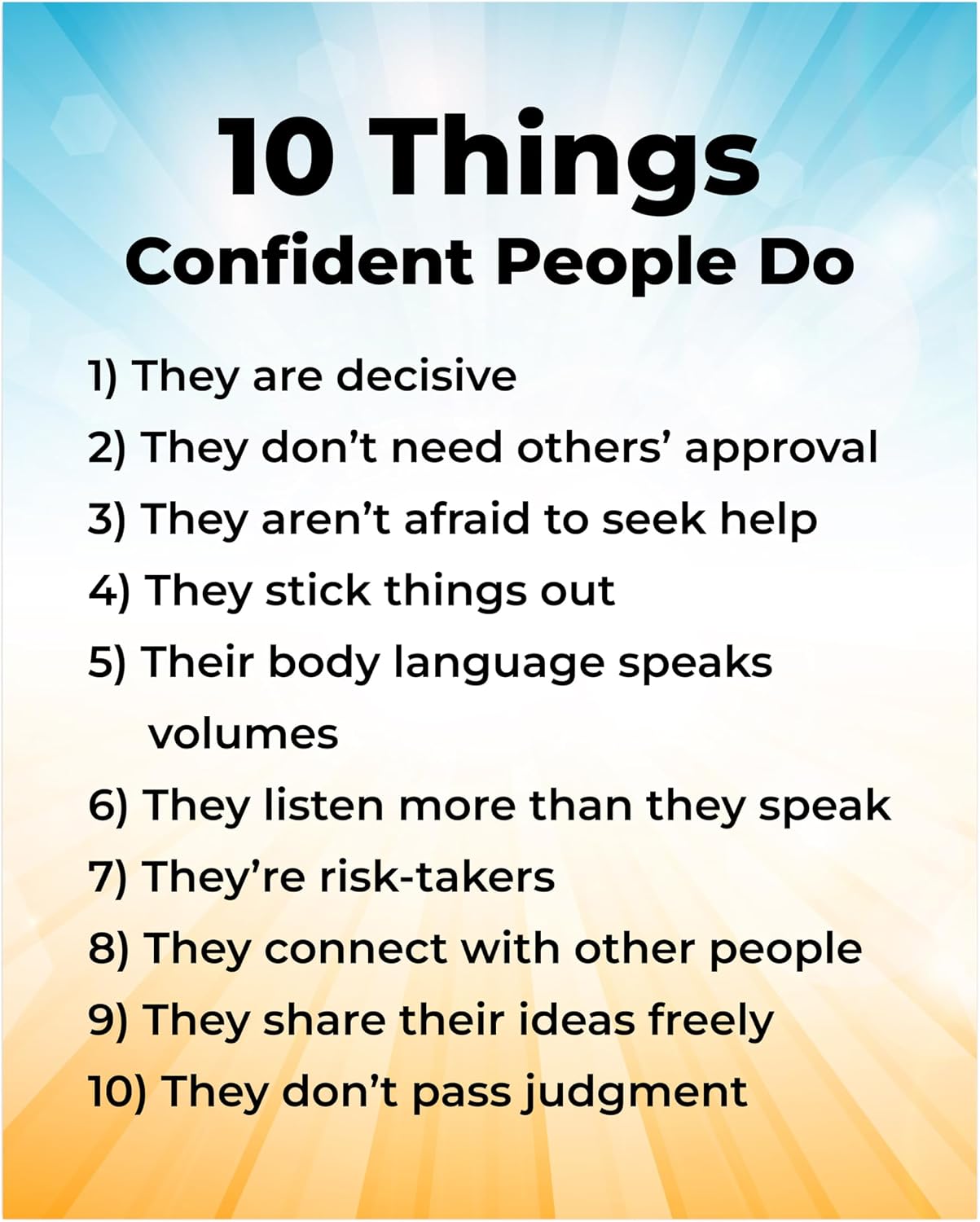 Amazon.com: 10 Things Confident People Do- Motivational Wall Art Print ...