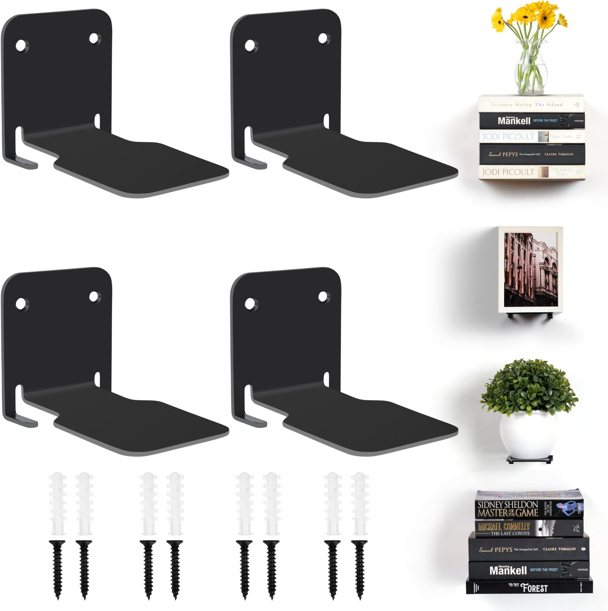Winter Shore Invisible Black Floating Shelves [4 Pack] - Heavy Duty ...