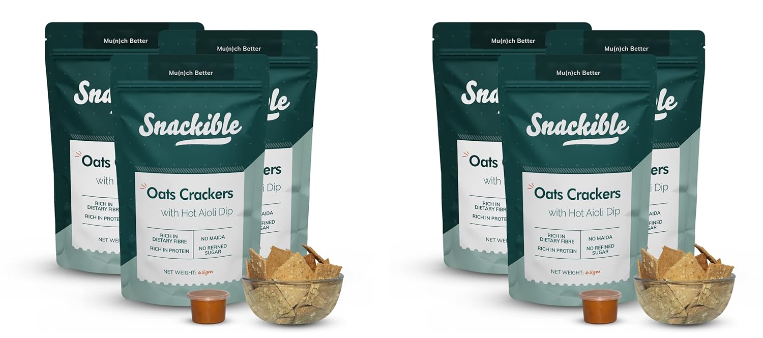 Snackible Oats Crackers with Hot Aioli Dip (Pack of 6) - 6x65gm | Low ...