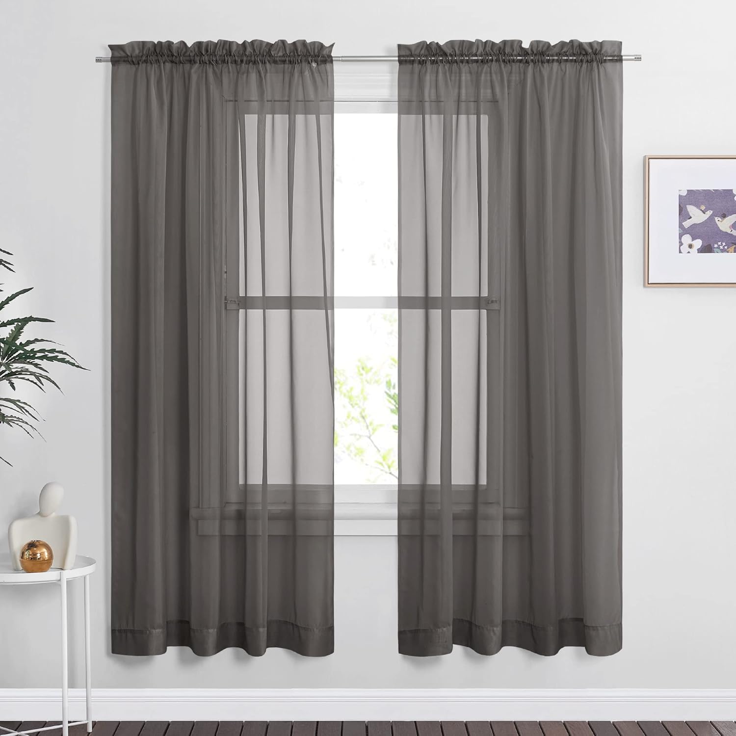 PONY DANCE Dark Grey Voile Curtains 60x72 Inches - Semi Transparent ...