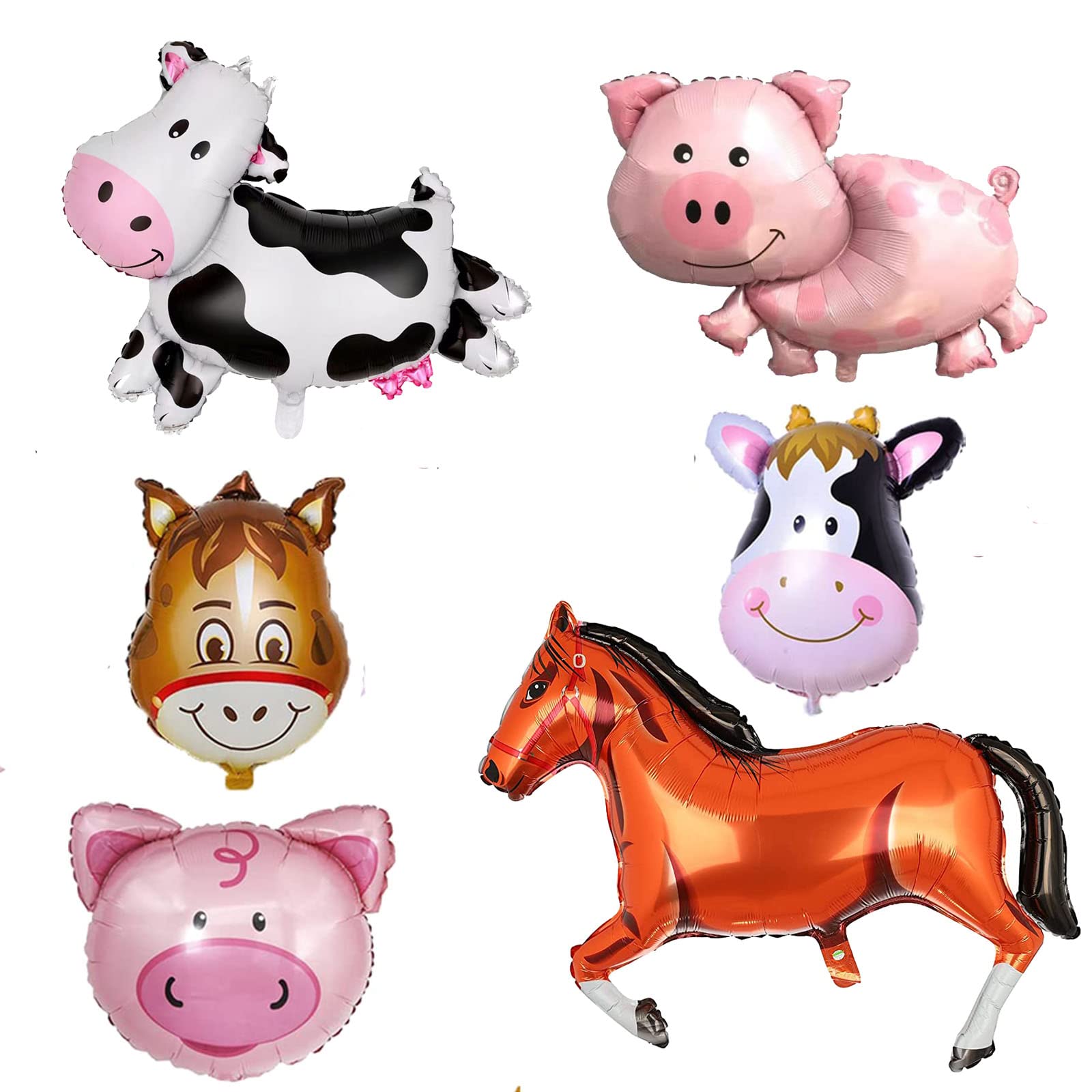 Amazon.com: 6pcs Farm Animal Foil Balloons Pig Cow Horse Donkey Head ...