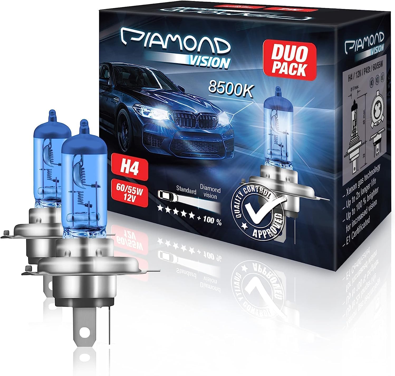 Amazon.com: Diamond Vision 2x H4 12V 60/55W | Xenon Look | Halogen car ...