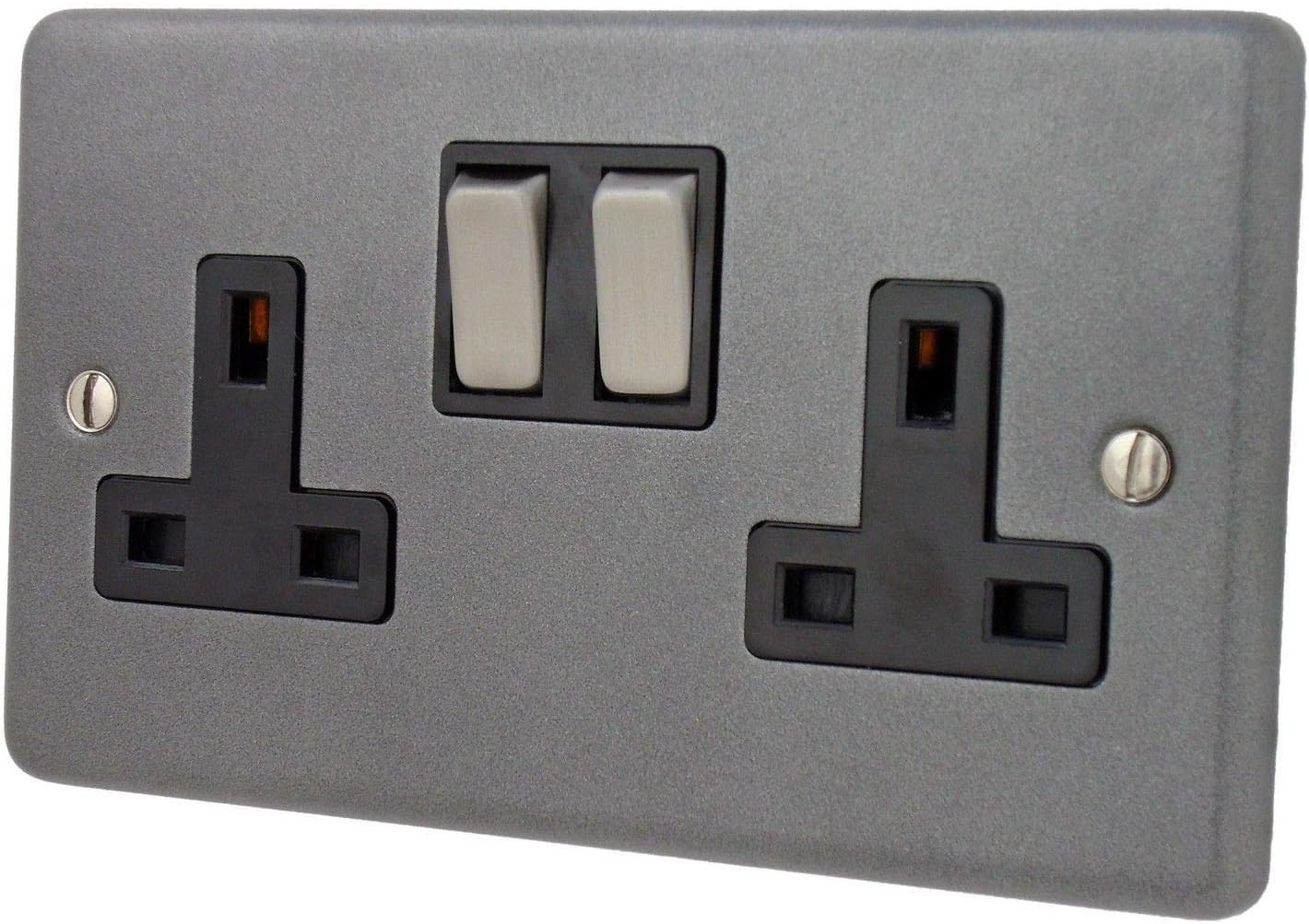 Contour Pewter Double Socket (Black Insert/Stainless Steel Switch ...
