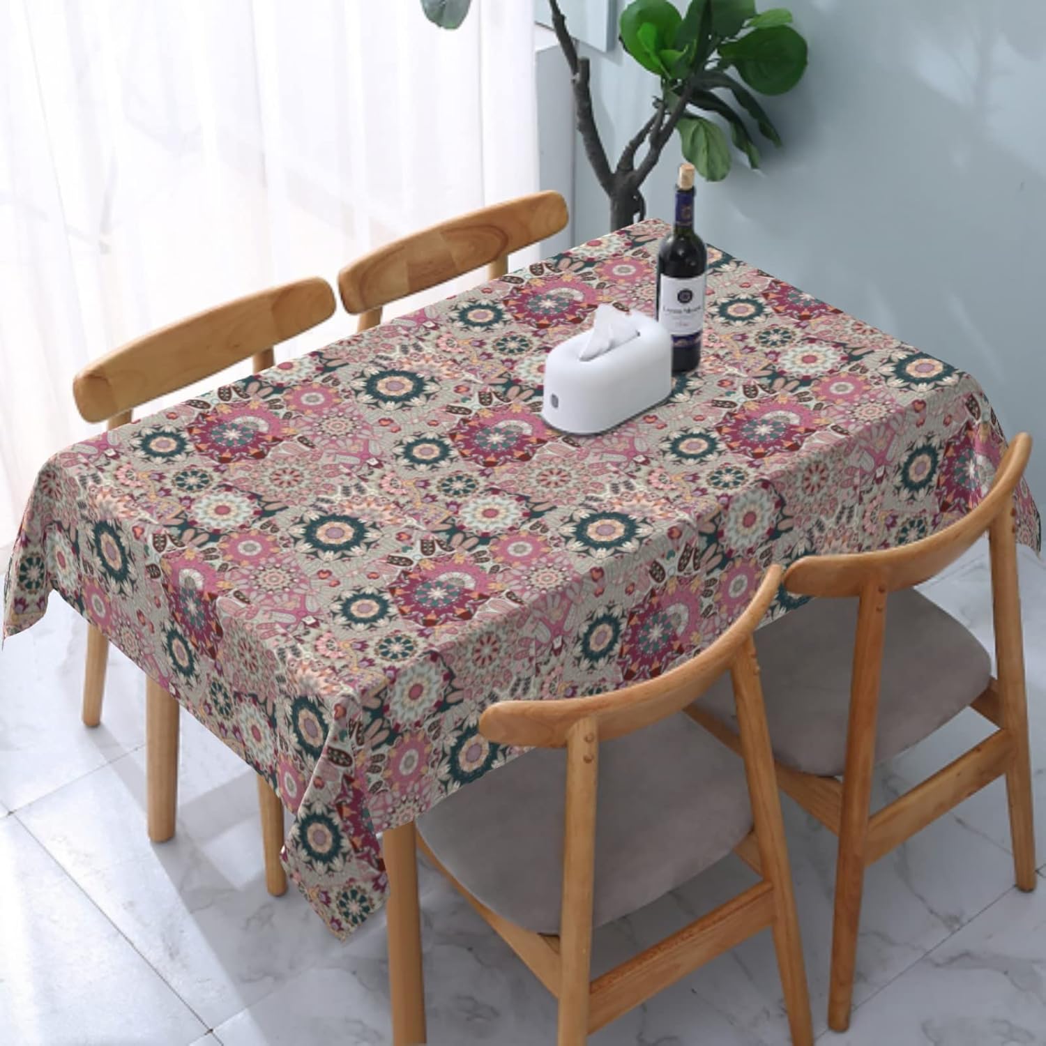 Amazon.com: Retro Patchwork Mosaic Style Table Cloth Colorful Doodle ...