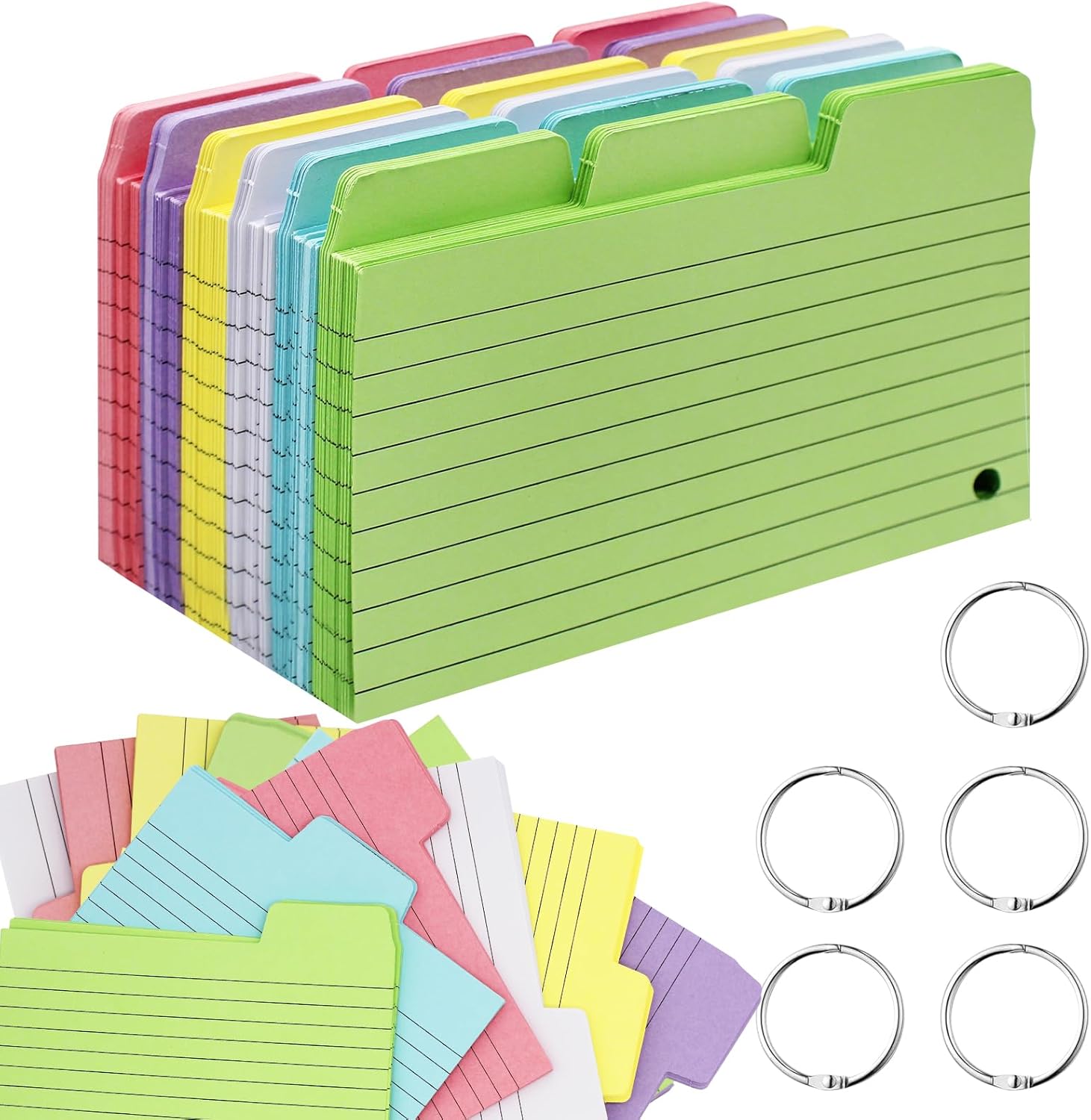 Amazon.com : Arcccky 300 Pcs Tabbed Index Cards, Colored Flash Card ...
