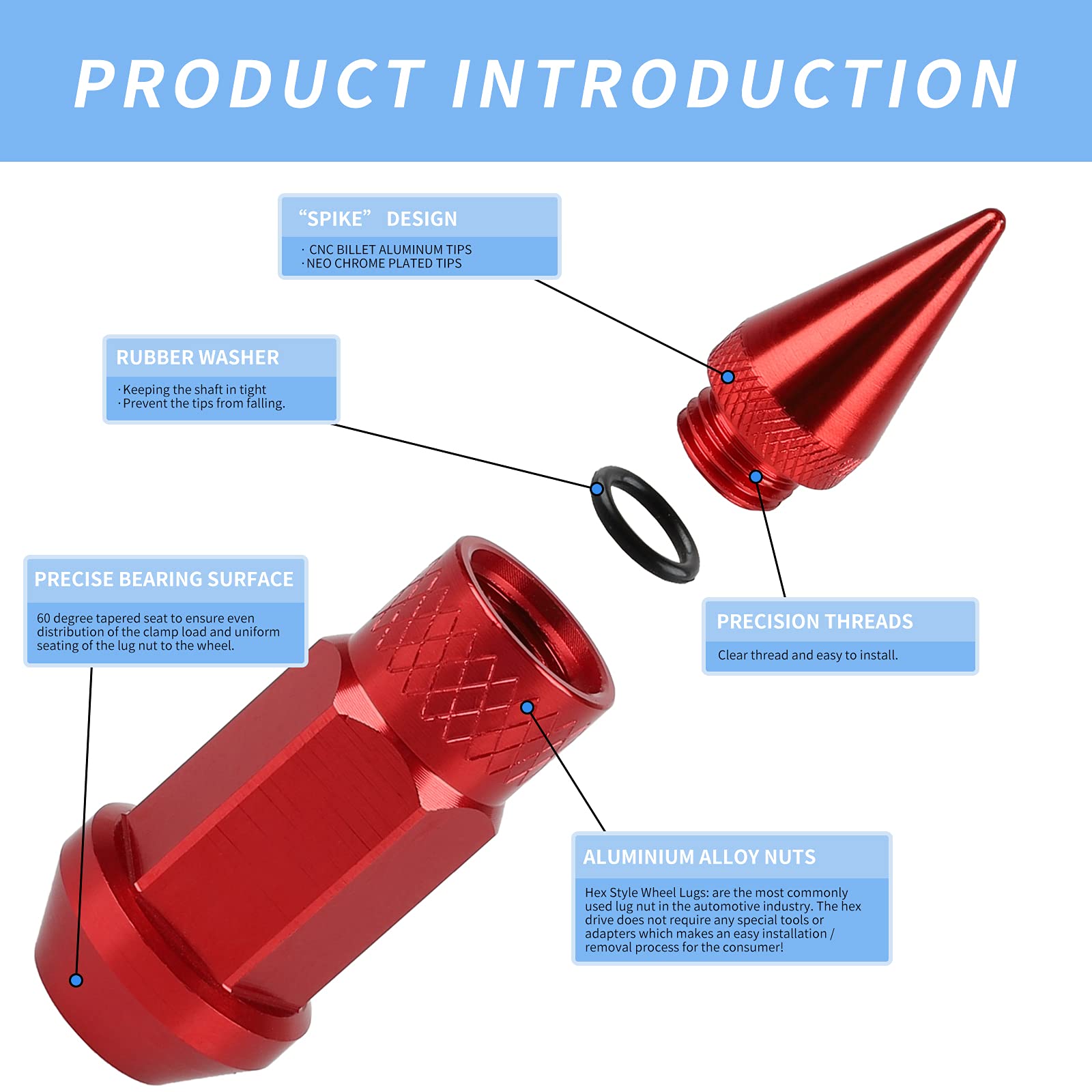 20PCS 60MM Wheel Spikes Lug Nuts Aluminum Extended Tuner Nuts for Rims ...