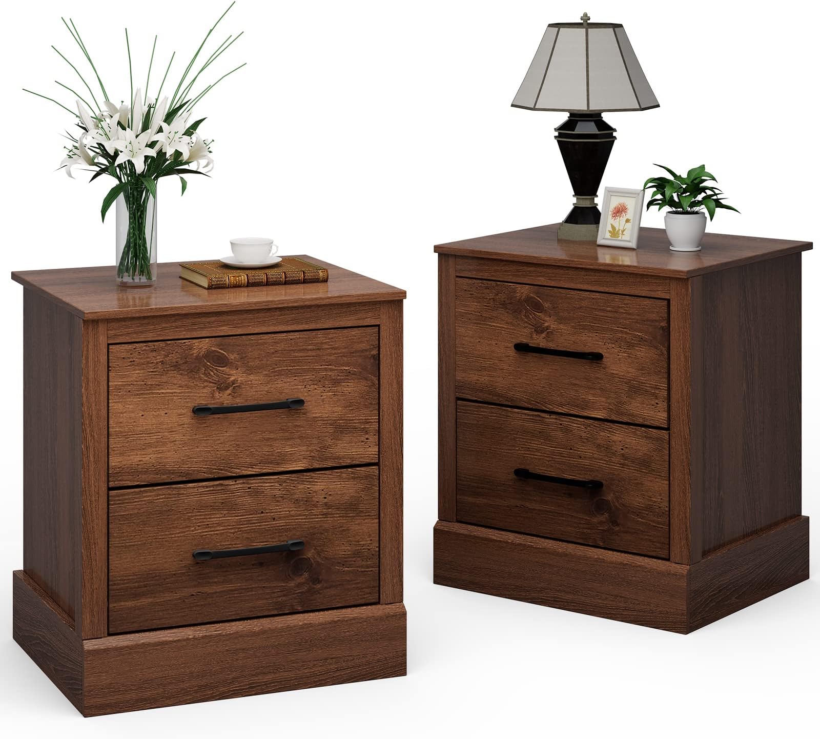 Amazon.com: Home Square 2-Piece Solid Wood Nightstand Set with 1 Drawer ...
