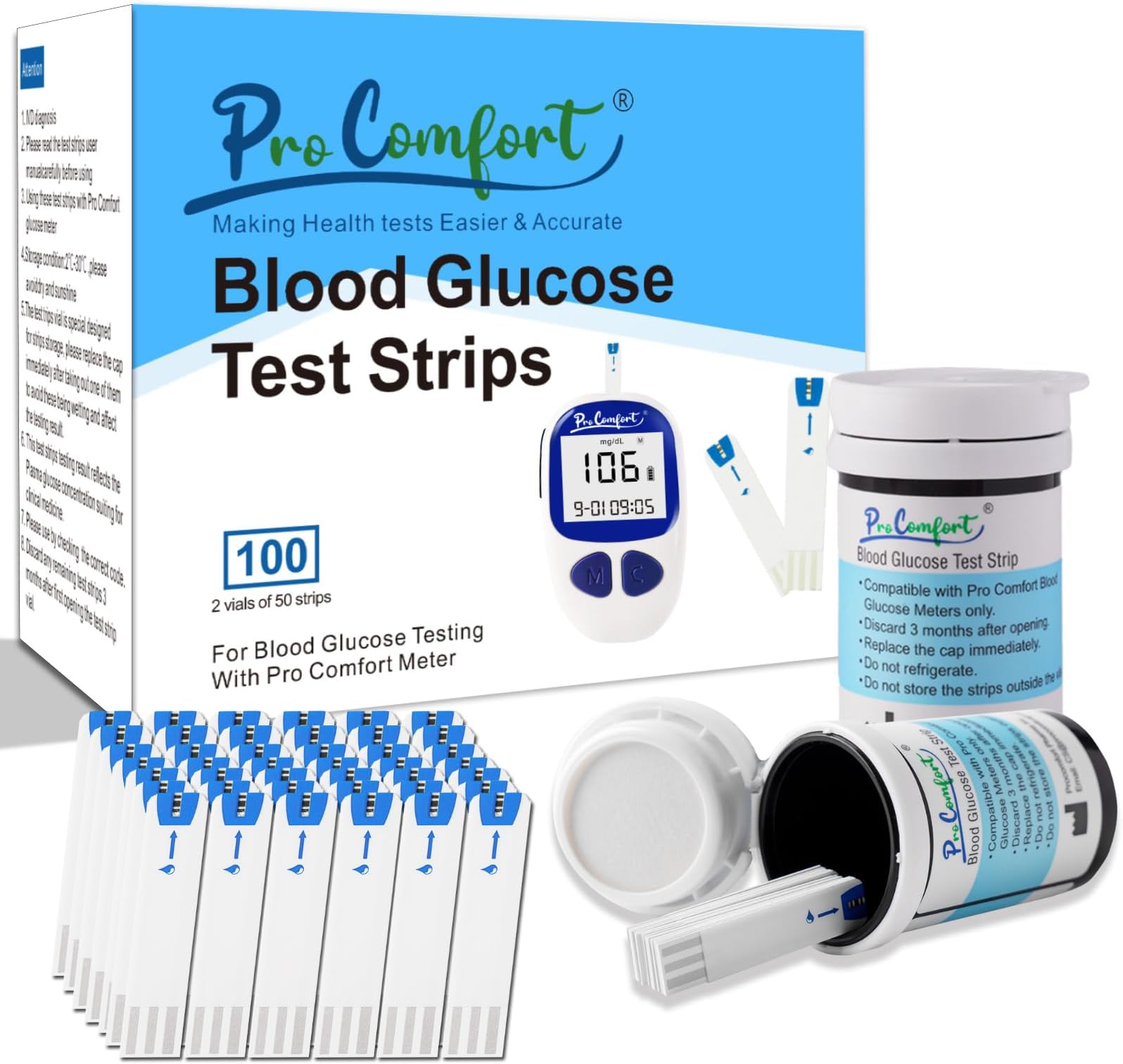 Amazon.com: Pro Comfort Blood Glucose Test Strips for Diabetes 100 ...
