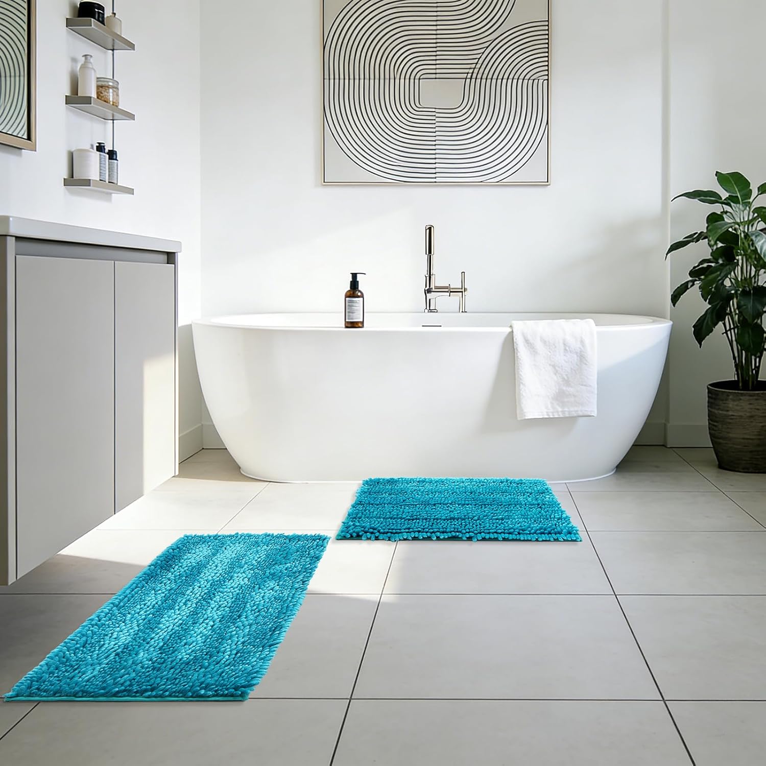 Amazon.com: Civkor Turquoise Bathroom Rugs, Bathroom Rugs Set with Non ...