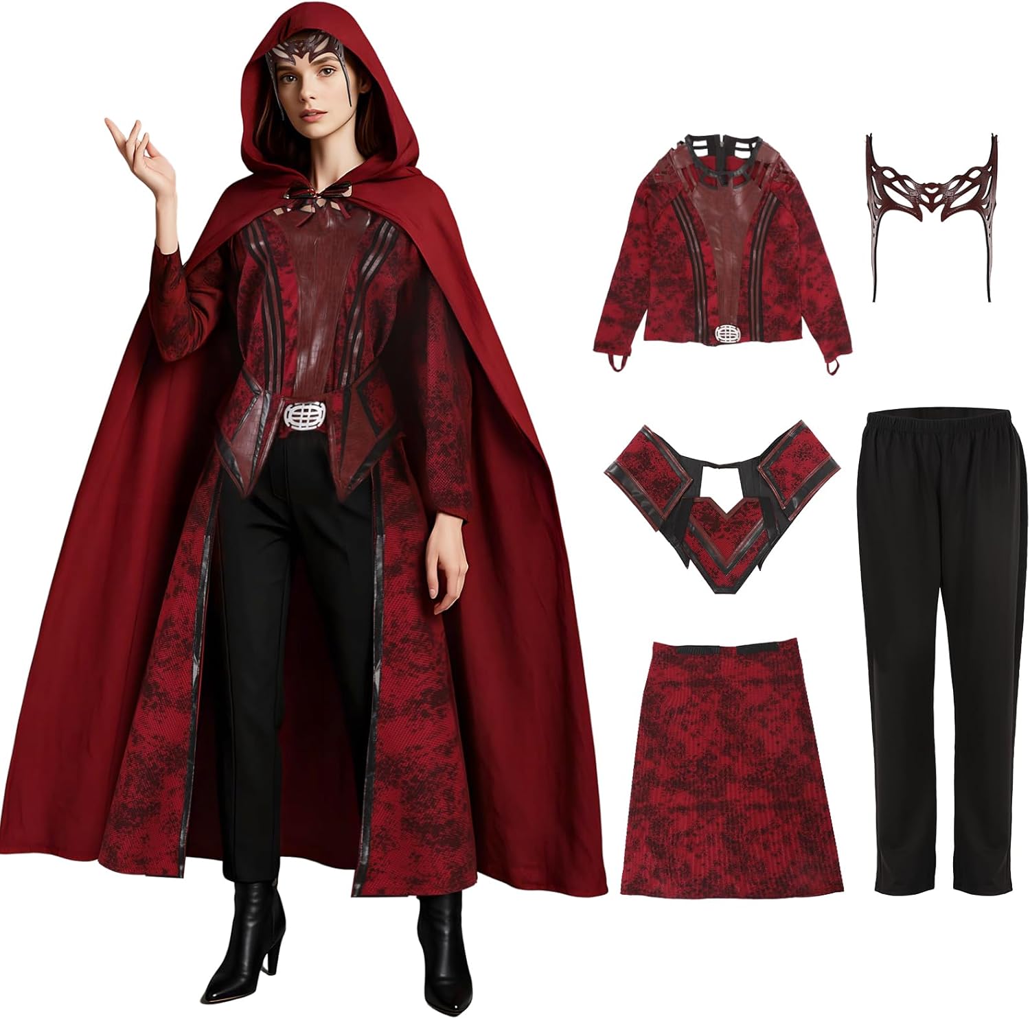 Amazon.com: Hqroidd Women Wanda Witch Costume Cosplay Outfit Red Cloak ...