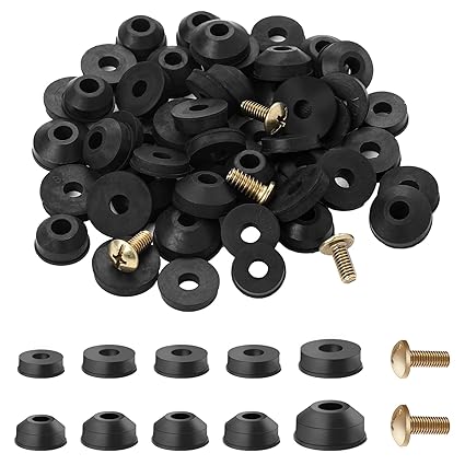 58 Pack Faucet Washer Assortment Kit - Flat and Beveled Rubber Faucet ...