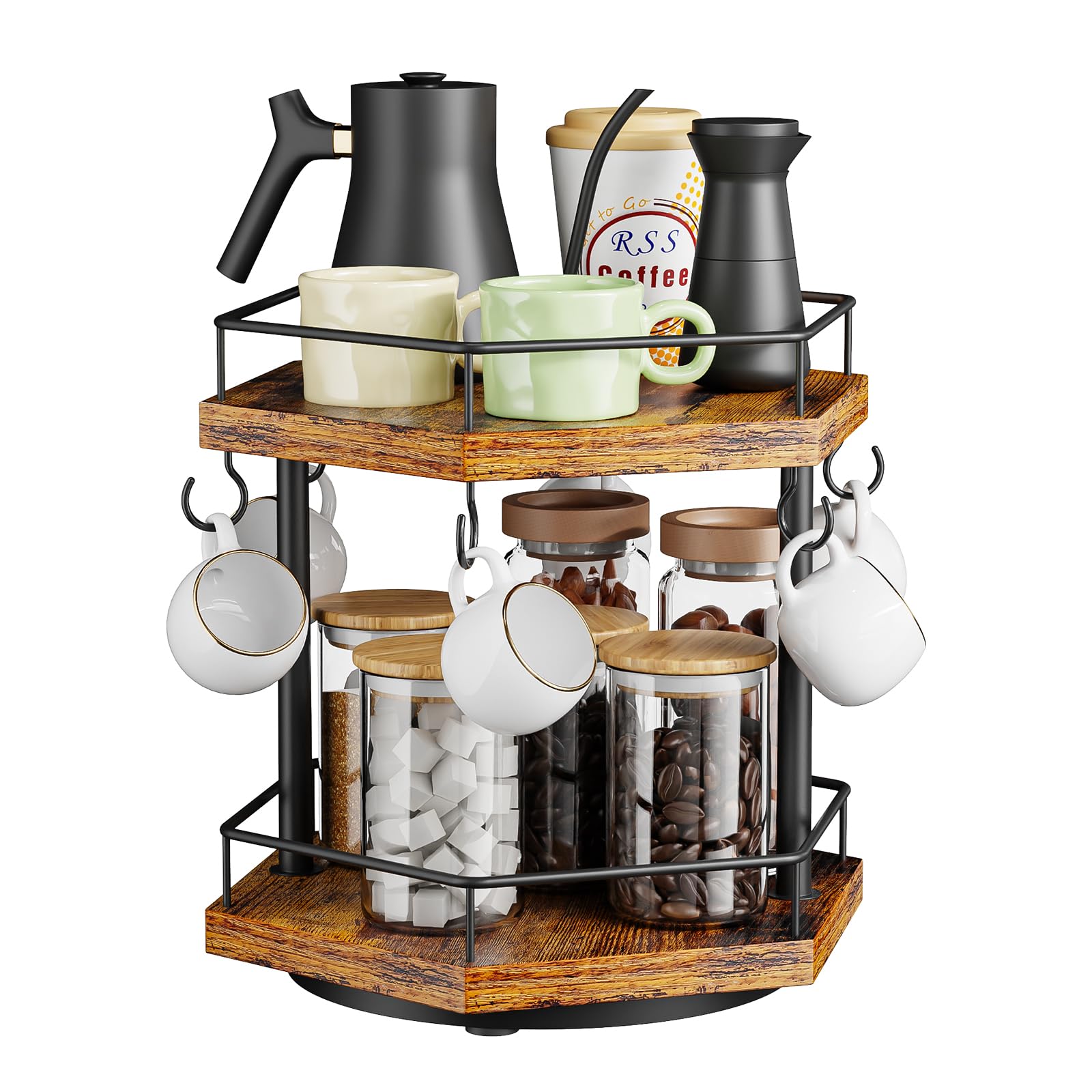 Amazon.com: KLM 2 Tier Coffee Bar Organizer Countertop Station Shelf ...