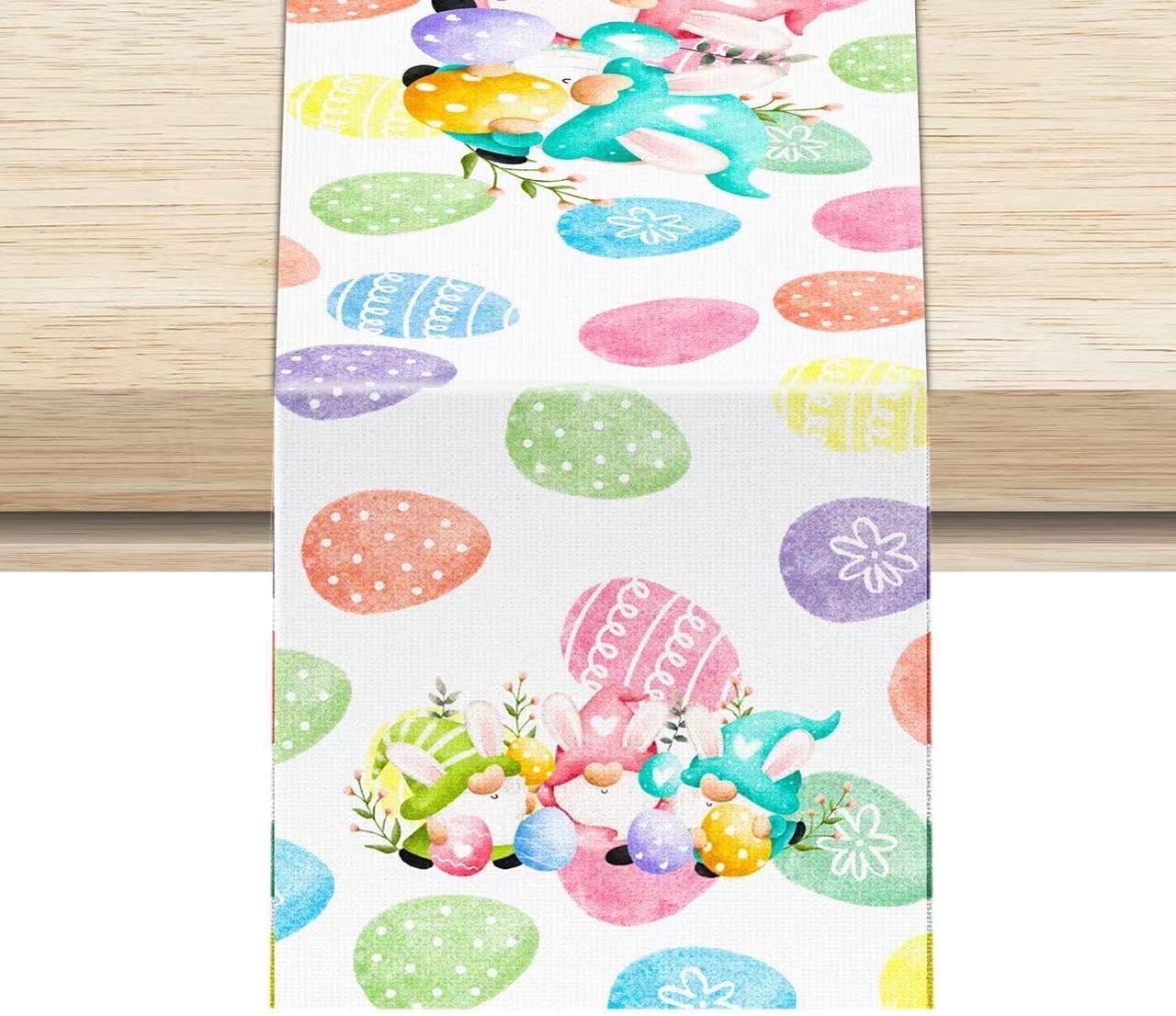 LANMOK Easter Table Runner Easter Linen Table Cover Green Spring Table ...