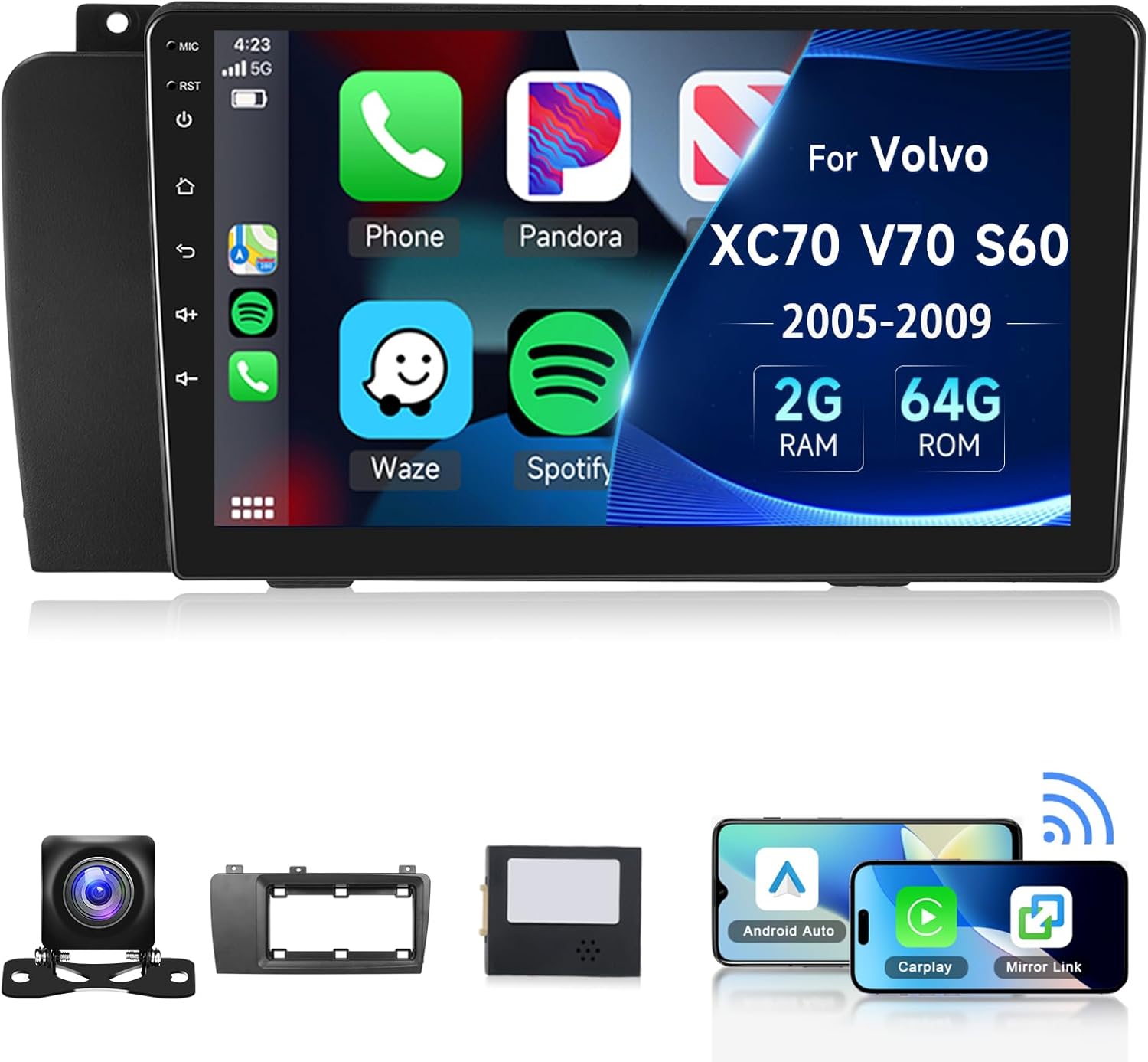 Amazon.com: 2+64G for Volvo XC70 V70 S60 2005-2009 Car Radio with Wireless Carplay/Android Auto ...