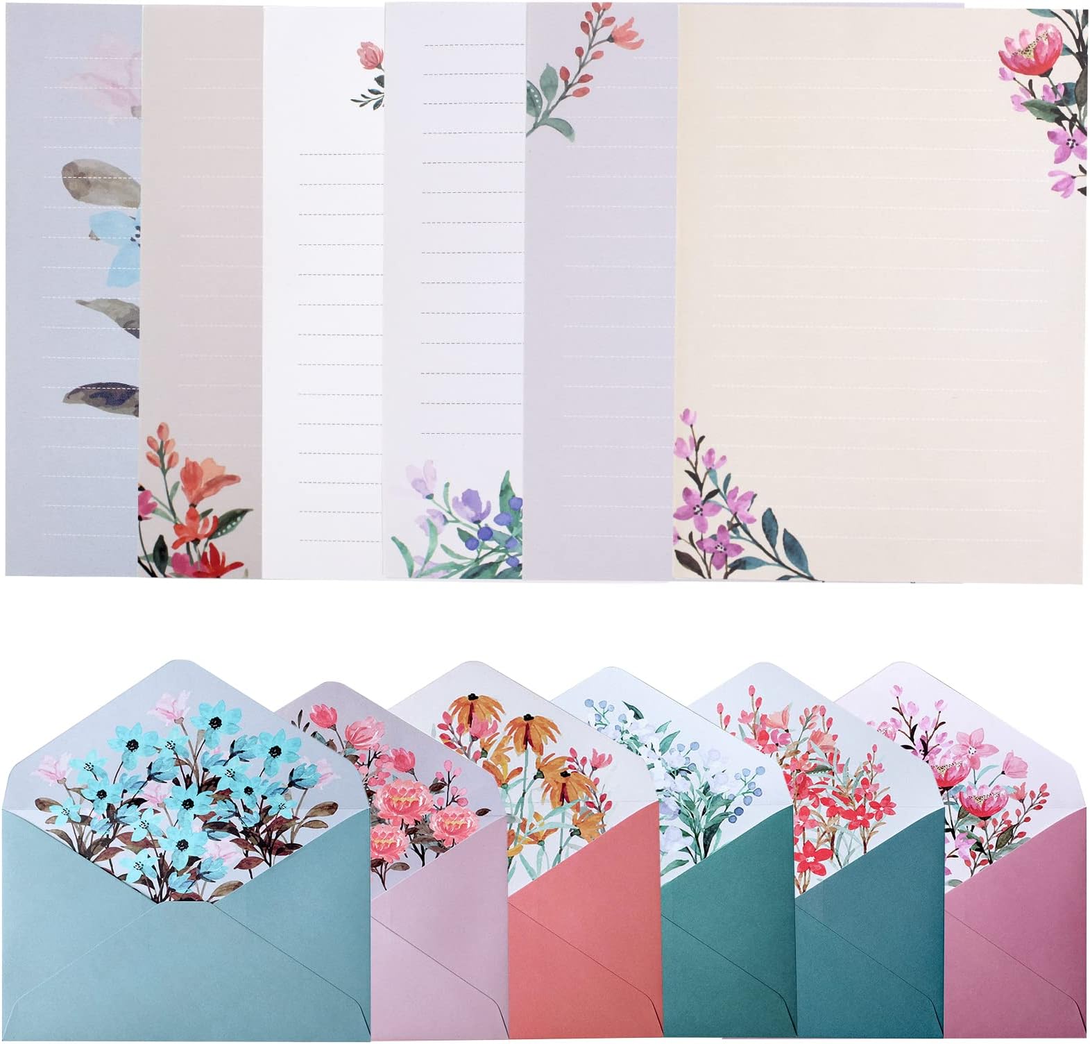 24 Pcs Stationery Paper and Envelopes Set Lined Letter Paper 16 Flower ...