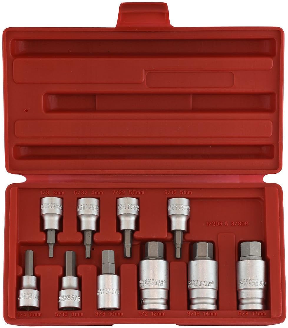 10pc Drop Forged SAE 3/8" & 1/2" Drive Hex Key Allen Head Socket Bit ...