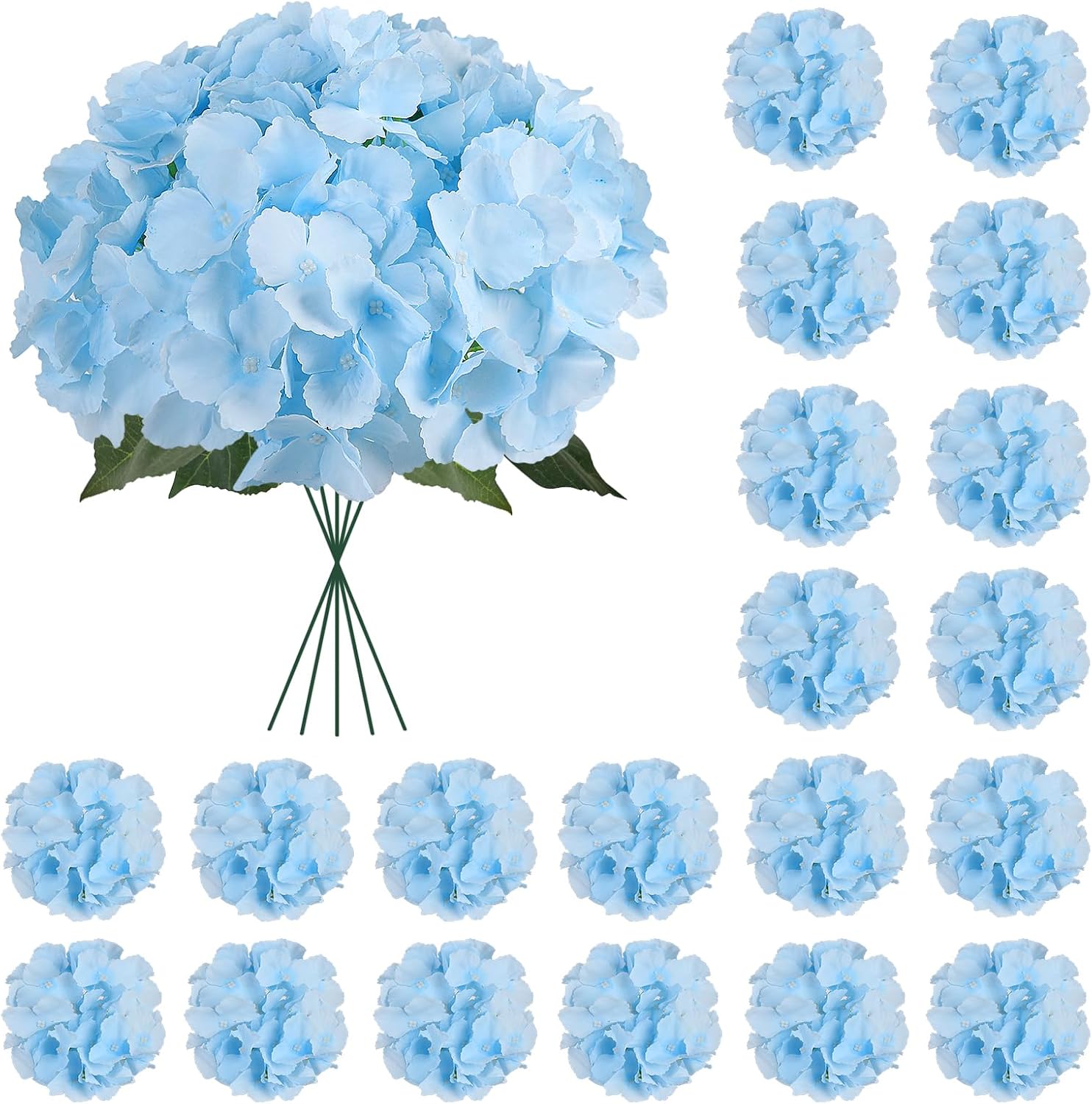 Amazon.com: Hydrangea Artificial Flowers with Stem & Leaves, 24Pcs Blue ...