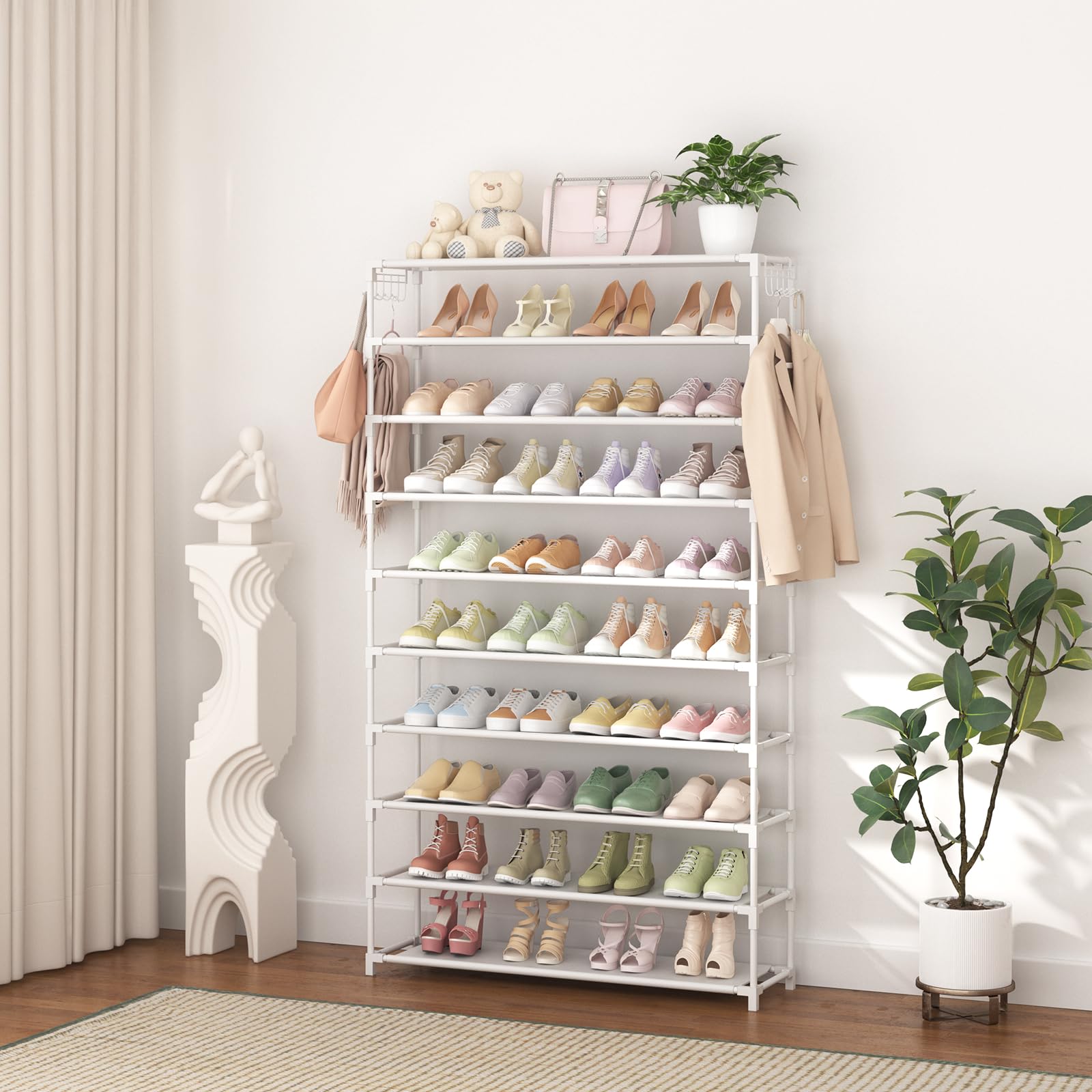 LANTEFUL 10 Tiers Shoe Rack 50 Pairs Large Capacity Tall Shoe Organizer ...