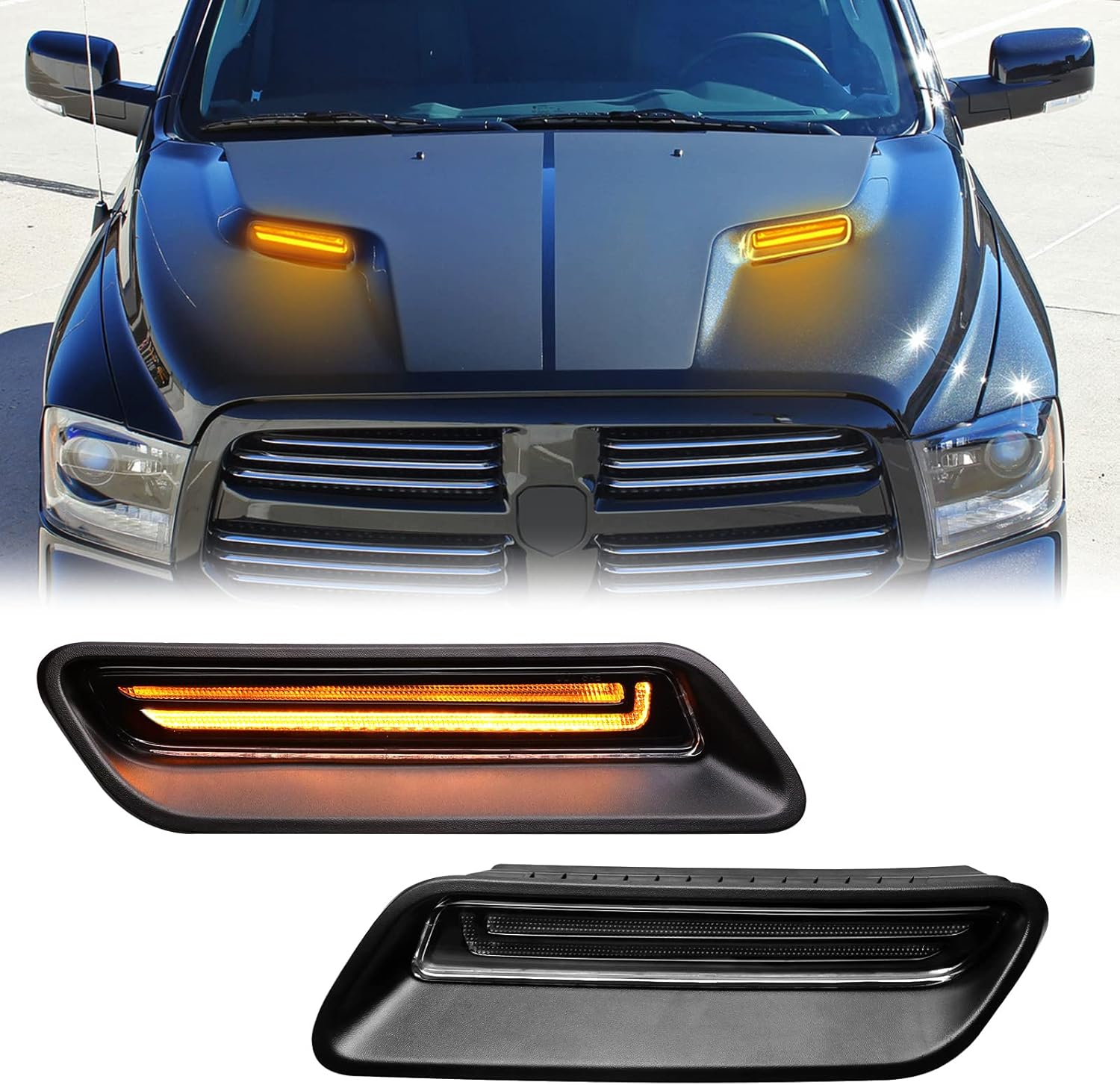 Amazon.com: R&F Auto Clear Lens Sequential LED Hood Vent Lights ...