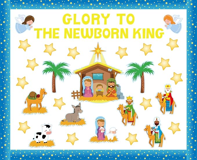 Amazon.com: Whaline 63Pcs Christmas Nativity Bulletin Board Decorations ...