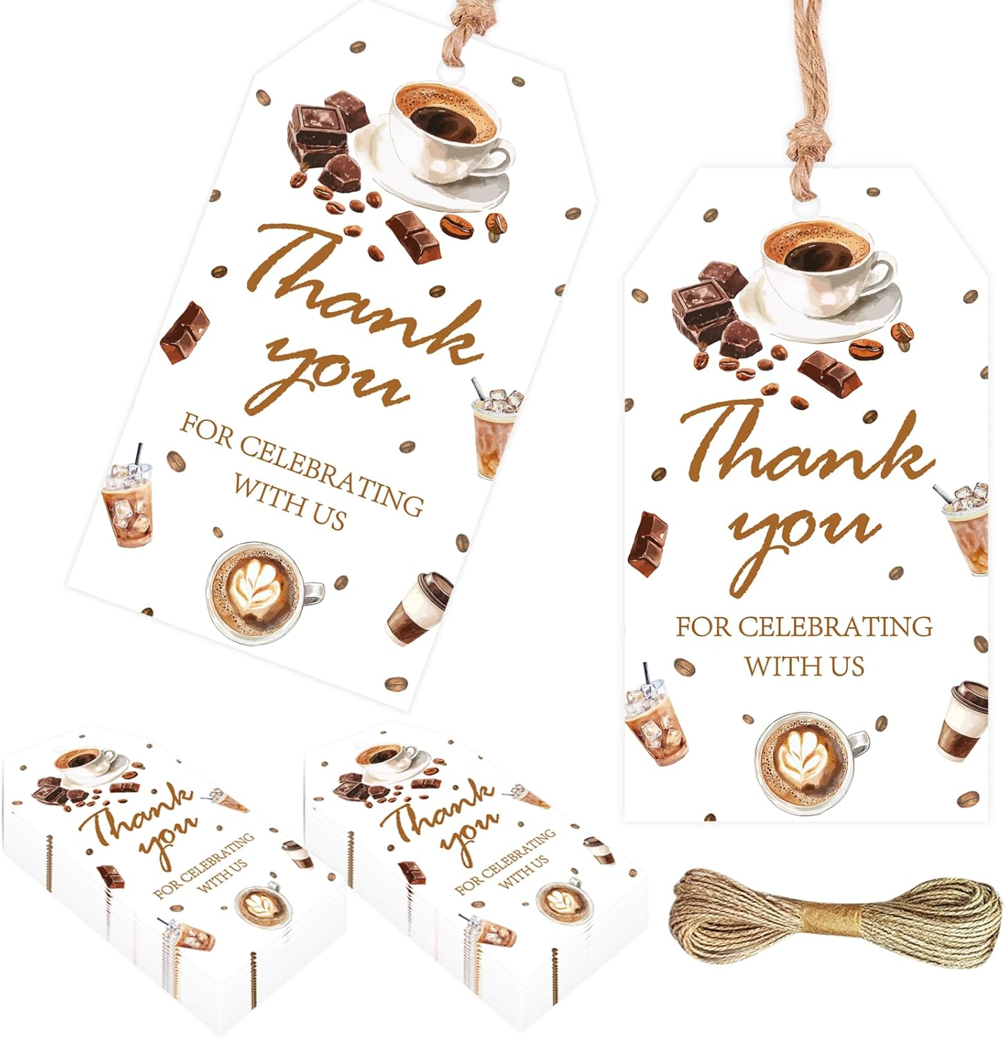 Amazon.com: Serencatcher 50pcs Coffee Thank You Tags, Coffee Theme ...