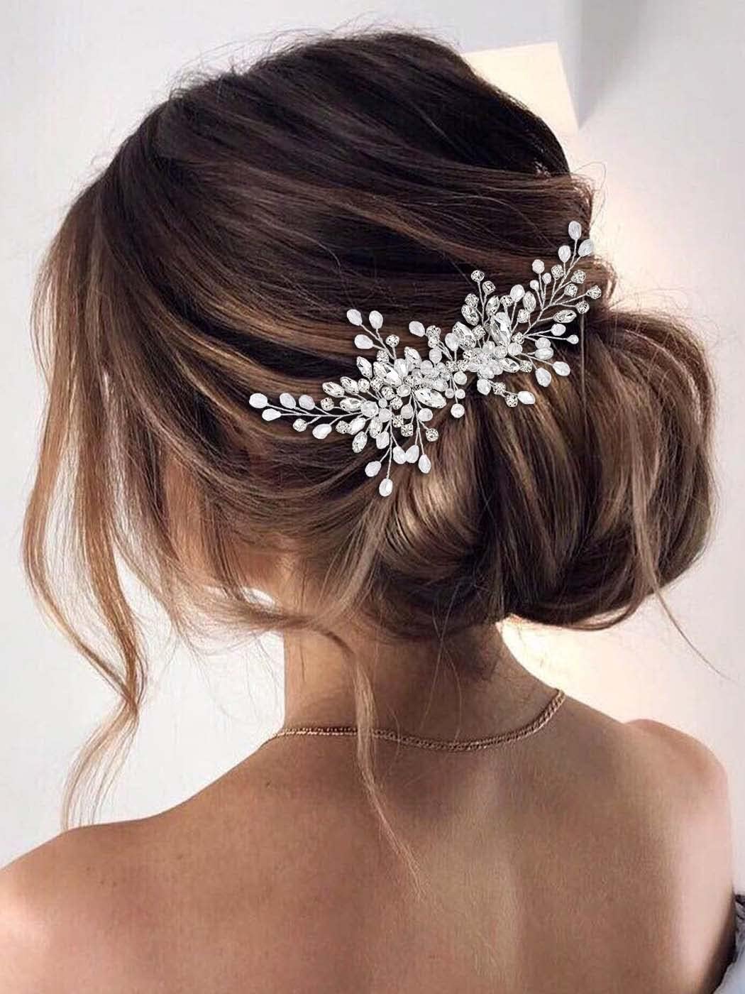 Amazon.com : Catery Rhinestones Bridal Hair Comb - Silver Side Wedding ...