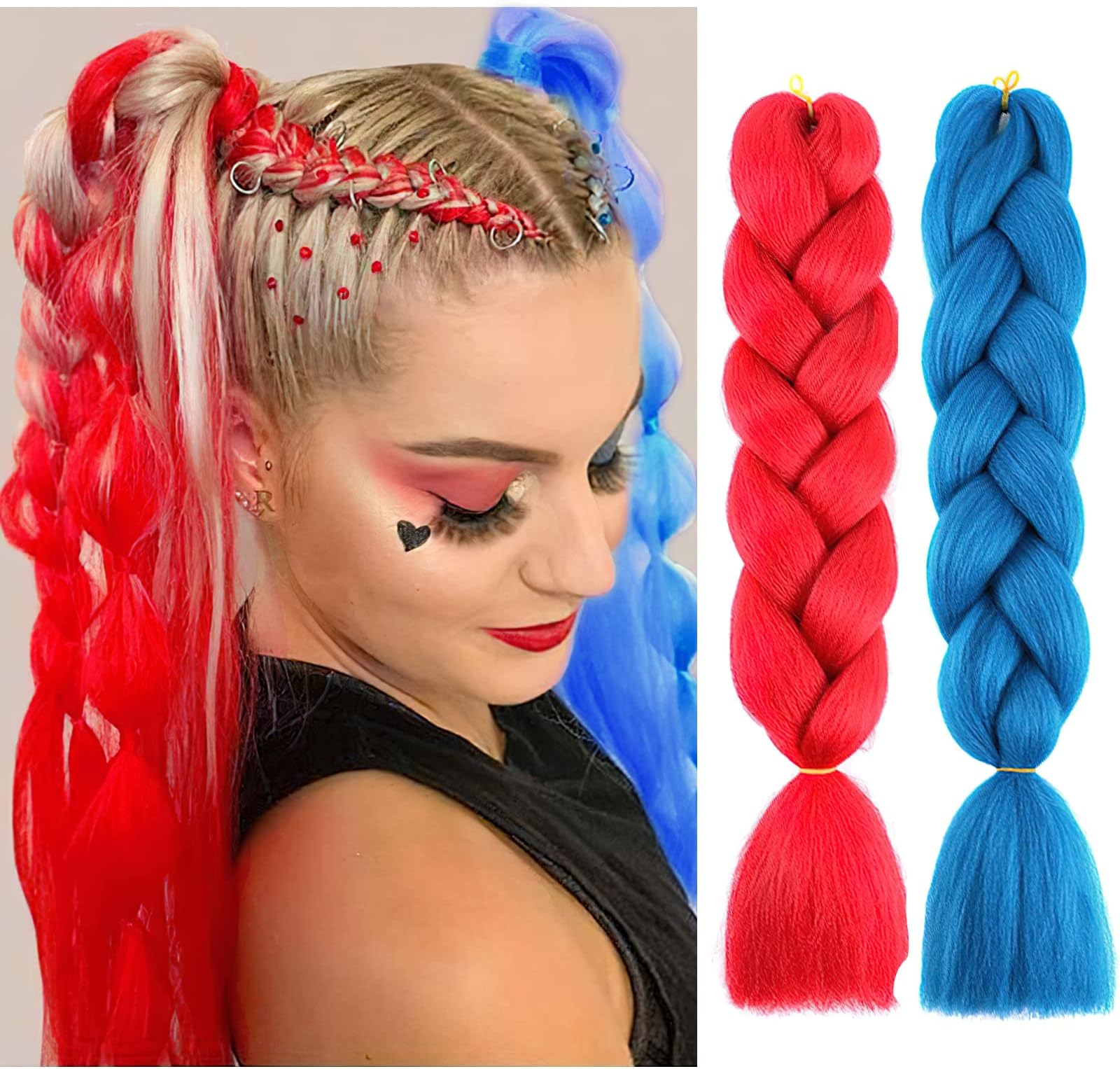 Amazon.com : Red Blue Ombre Jumbo Colored Hair Extensions for Braiding ...