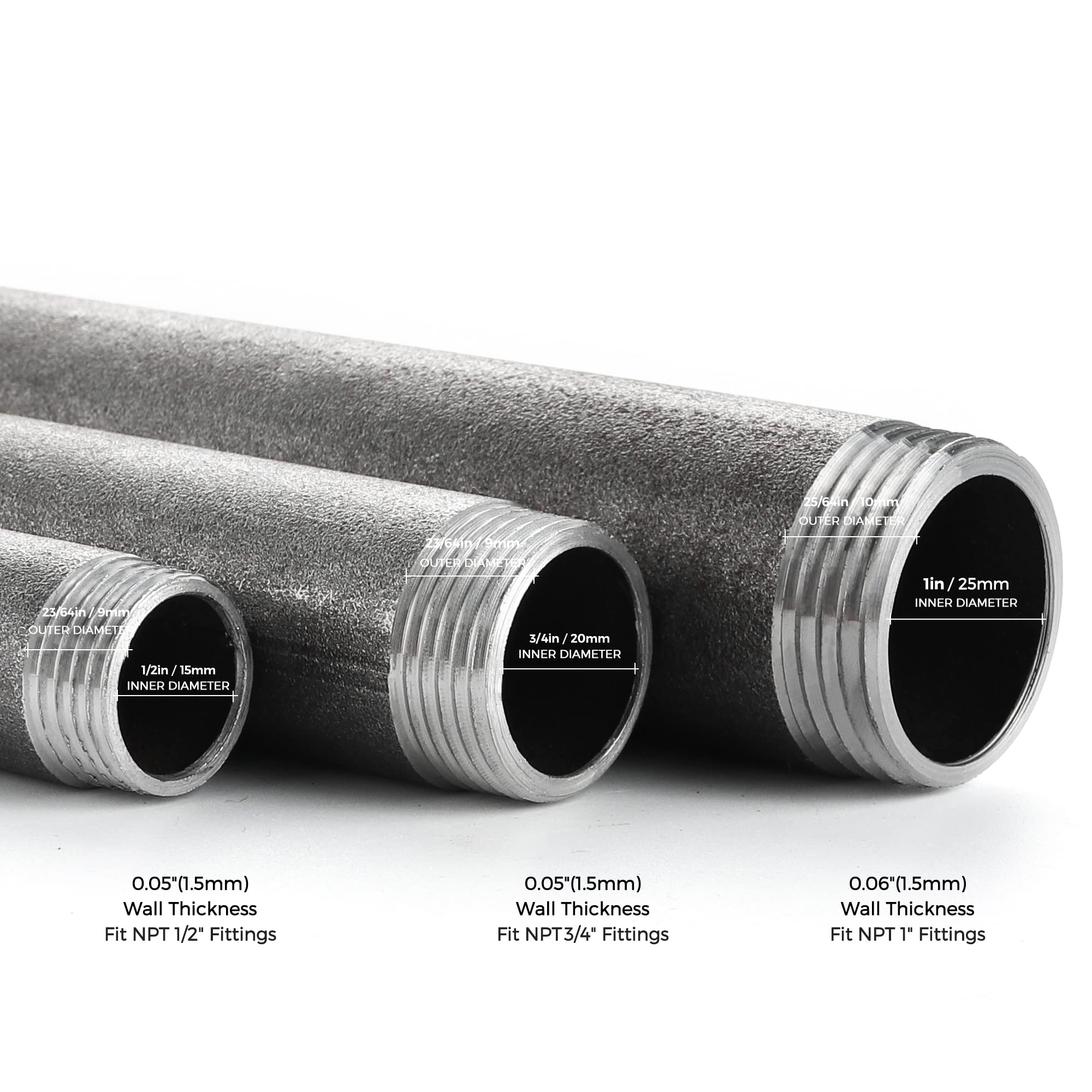 Snapklik.com : 1/2" X 2" Gray Industrial Pipe - 10 Pack Threaded Malleable Cast Iron Pipe ...
