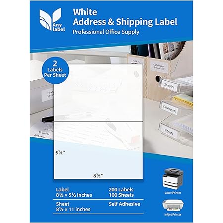 PACKZON Sticker Printer Paper Shipping Labels Full Sheet with Self ...