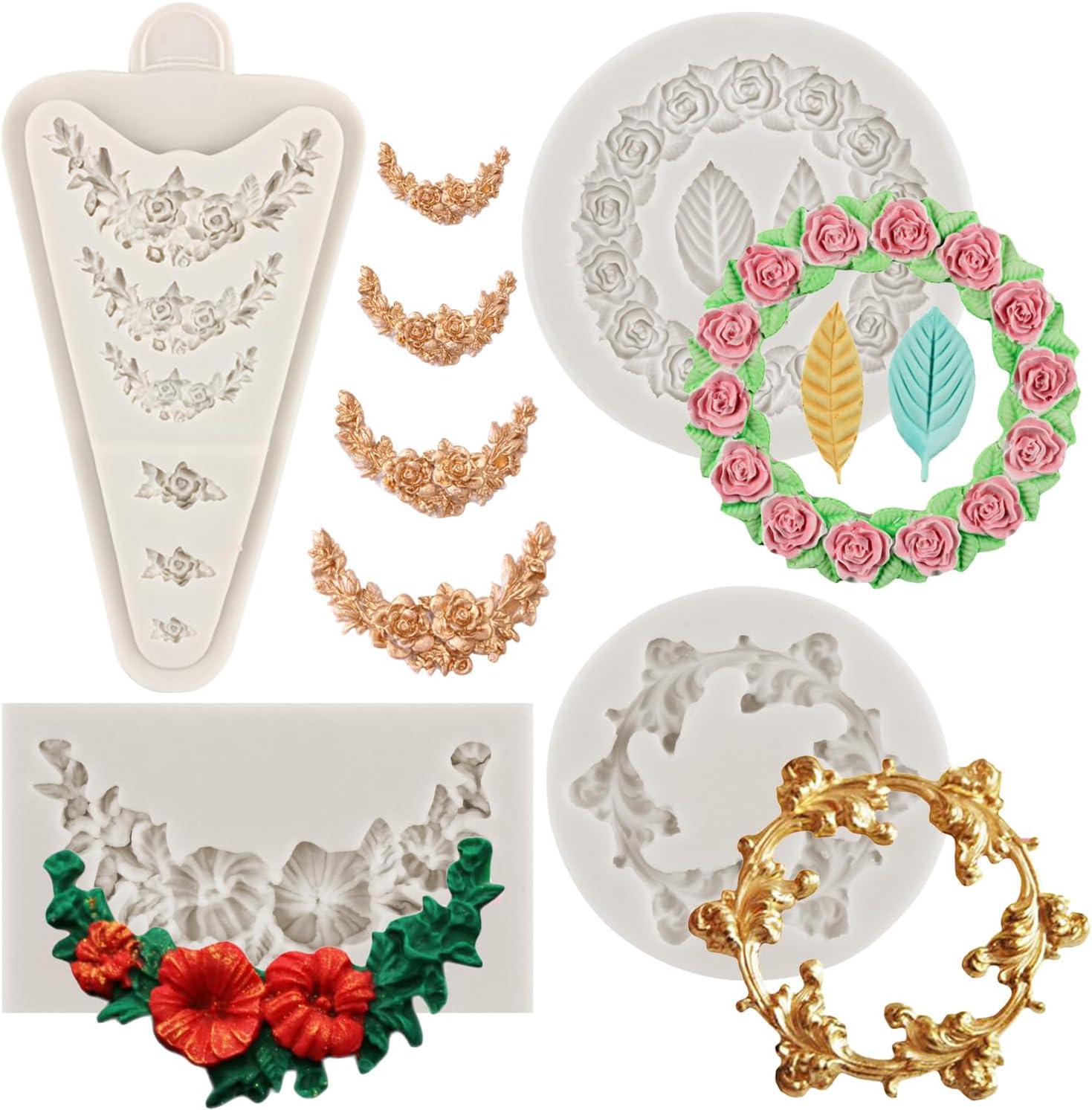 Amazon.com: MYPRACS Rose Wreath Leaves Fondant Molds Flower Garland ...