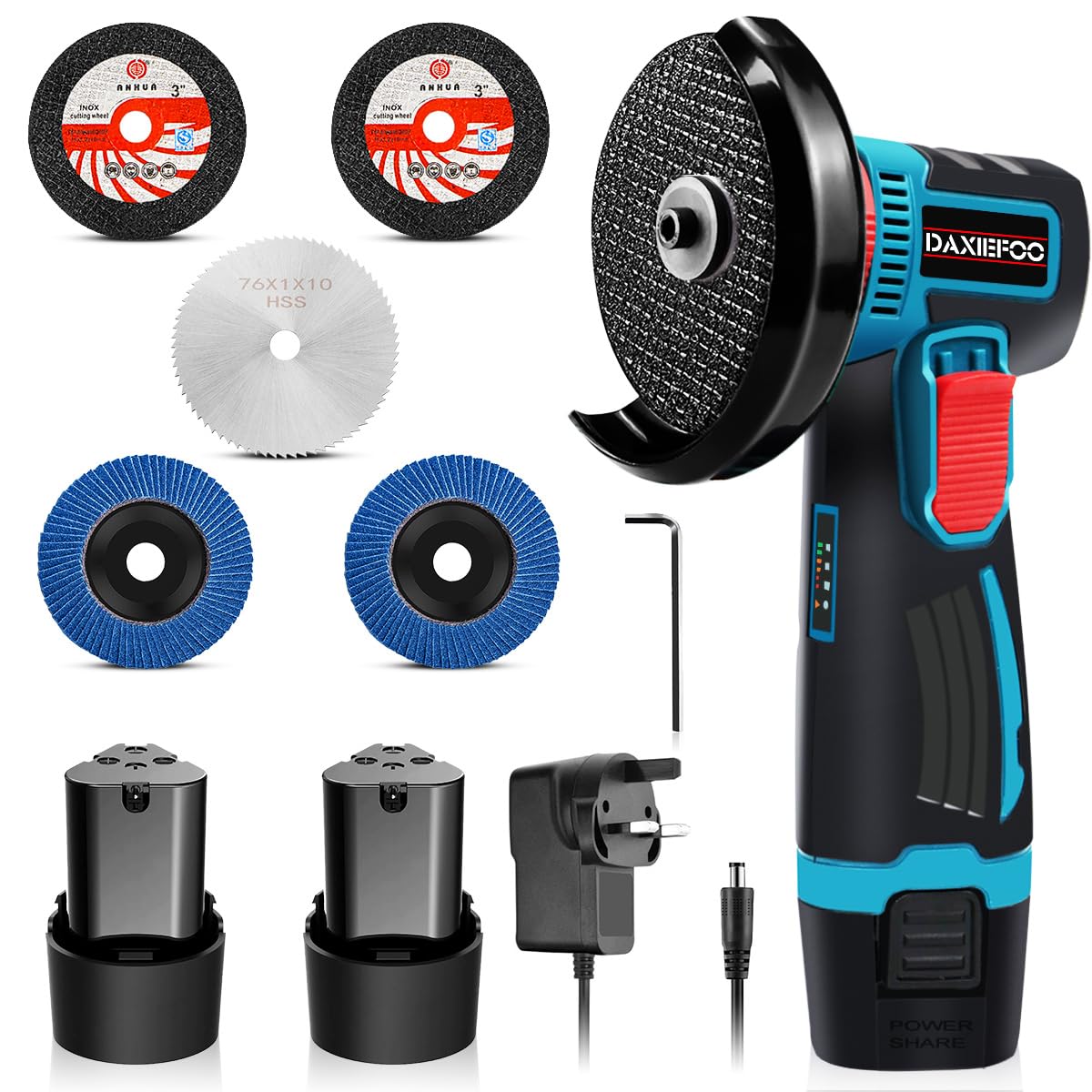 Mini Angle Grinder DAXIEFOO Cordless Angle Grinder with 2500mAh ...