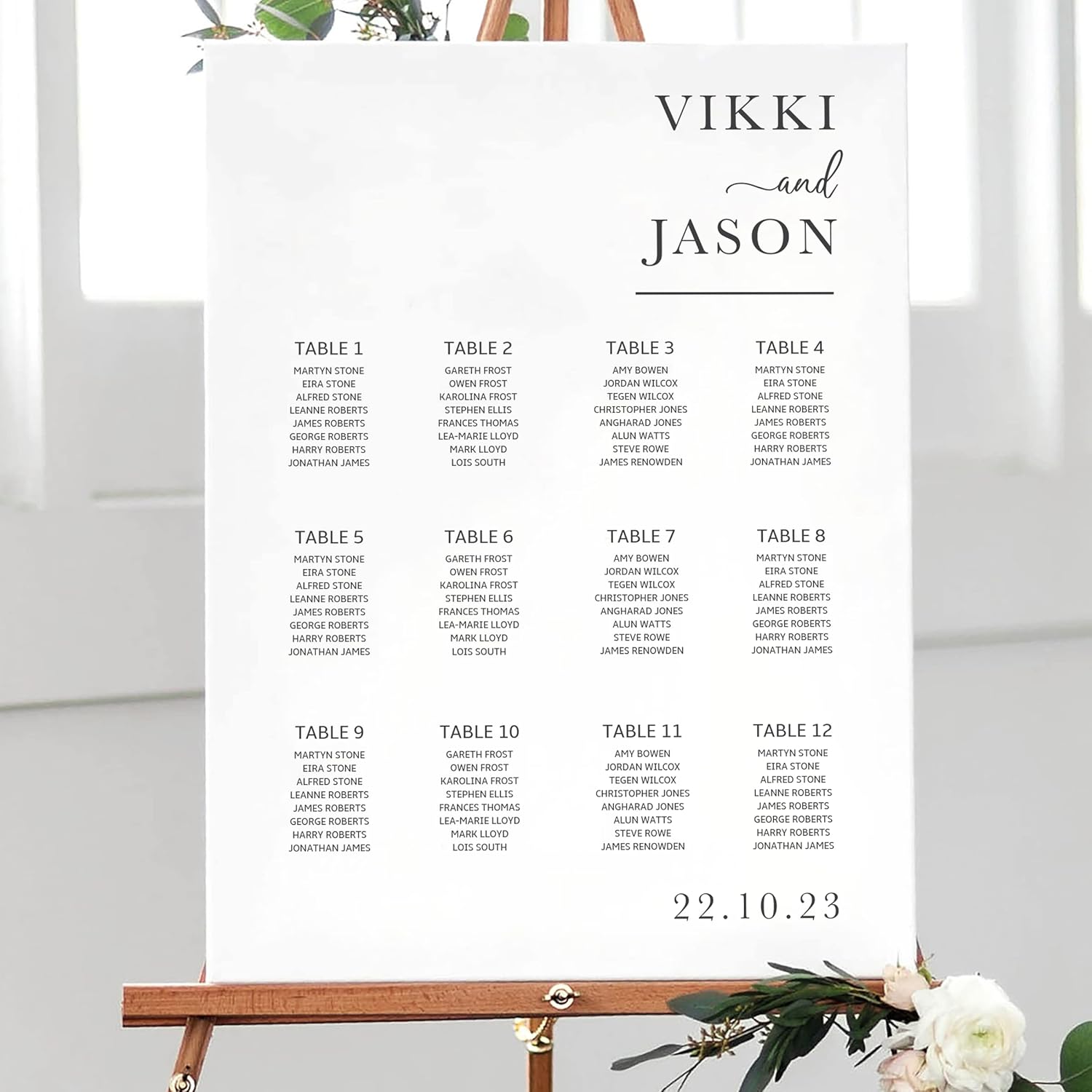 Personalised Wedding Seating Plan- Canvas, Foam Board, Poster Paper or ...