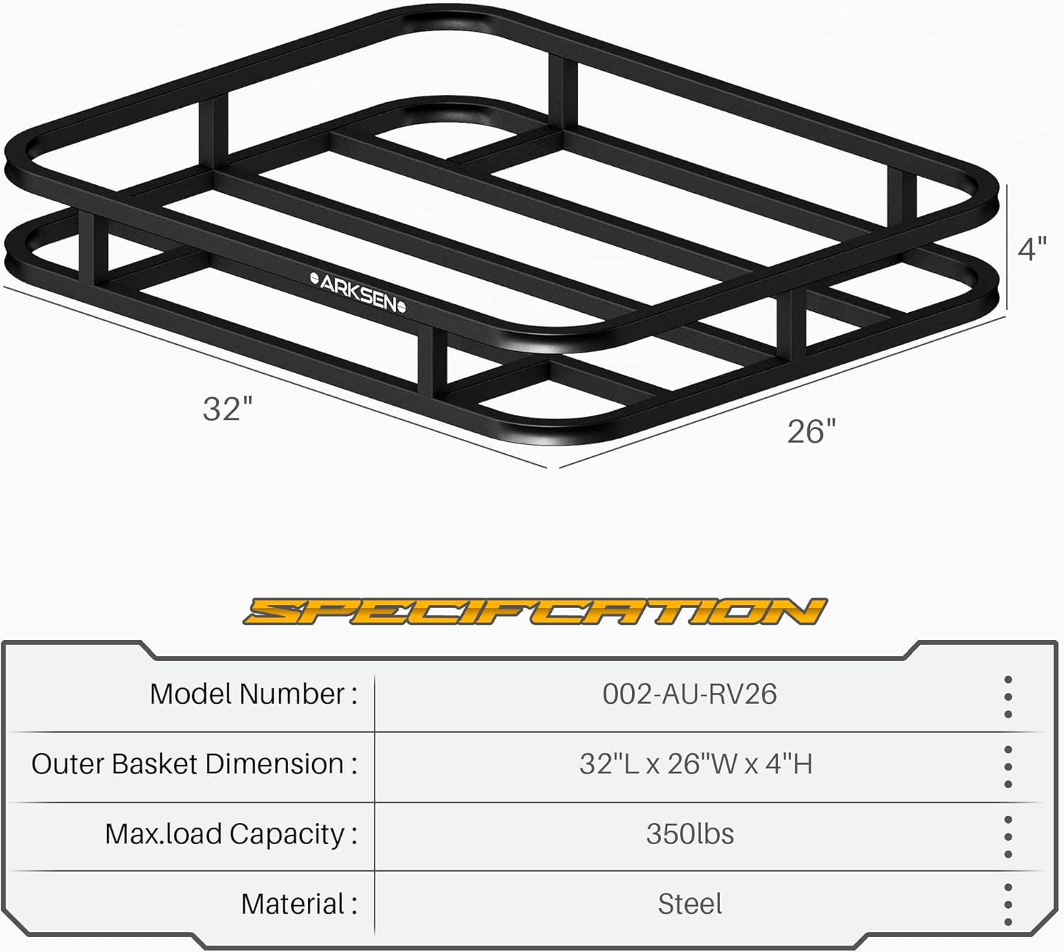 Buy ARKSEN 32 x 26 Inch Bumper Mounted Cargo Rack Carrier with Nylon ...