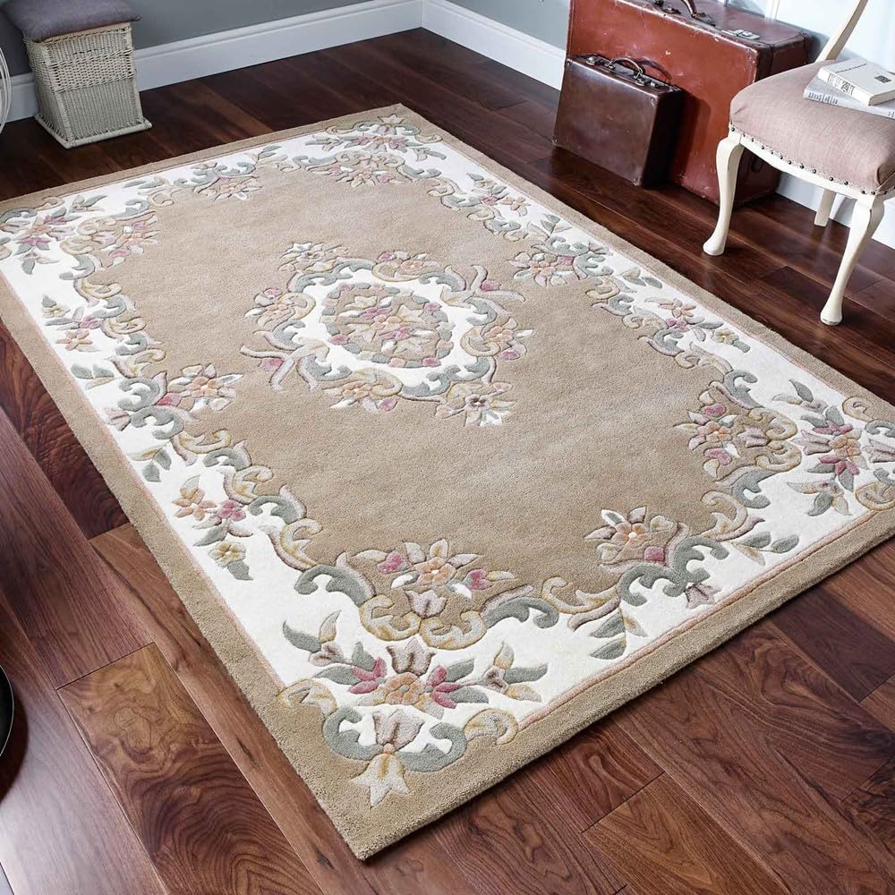 Amazon.com: Handmade Royal Aubusson Traditional Wool Rugs in Beige ...