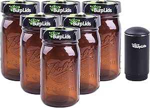 Amazon.com: Burp Lids 6 Pack 32oz Amber Jars Curing Kit With AUTO PUMP ...